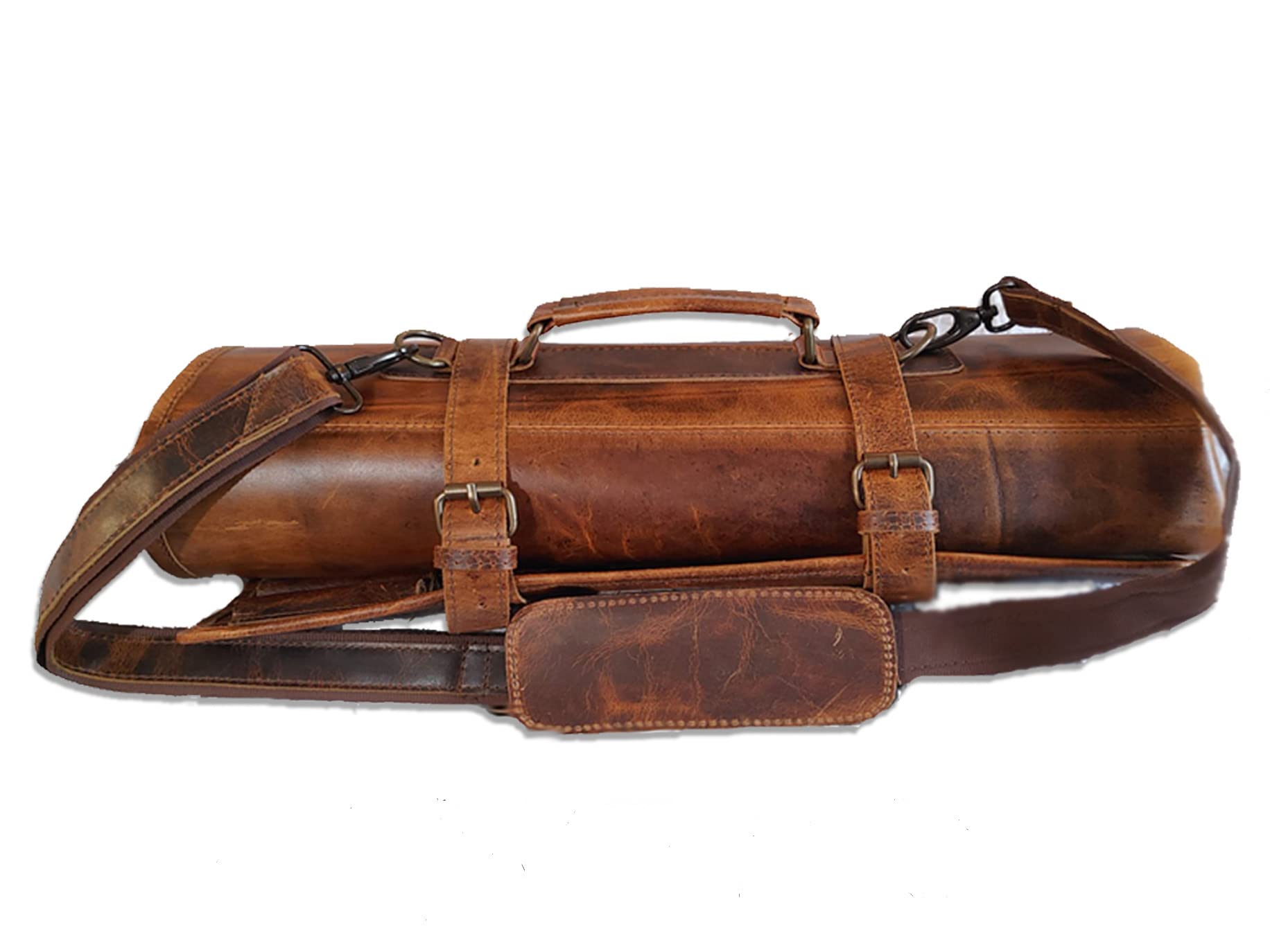 Knife Bag Knife Roll - Case for Knives - SharpStyle: Genuine Leather Chef Knife Roll - Beautifully Holds 10 Knives + Utility Pockets - Includes Leather Carry Handle and Strap - Large.