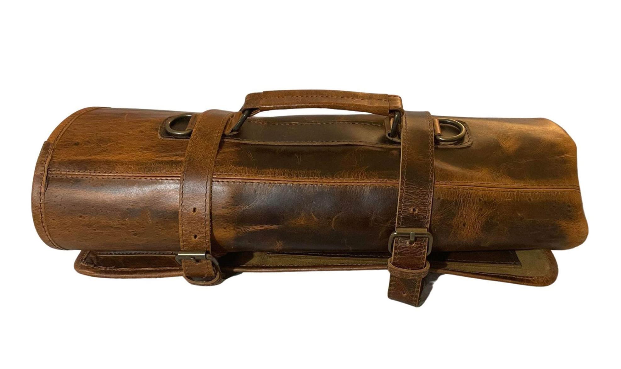Knife Bag Knife Roll - Case for Knives - SharpStyle: Genuine Leather Chef Knife Roll - Beautifully Holds 10 Knives + Utility Pockets - Includes Leather Carry Handle and Strap - Large.