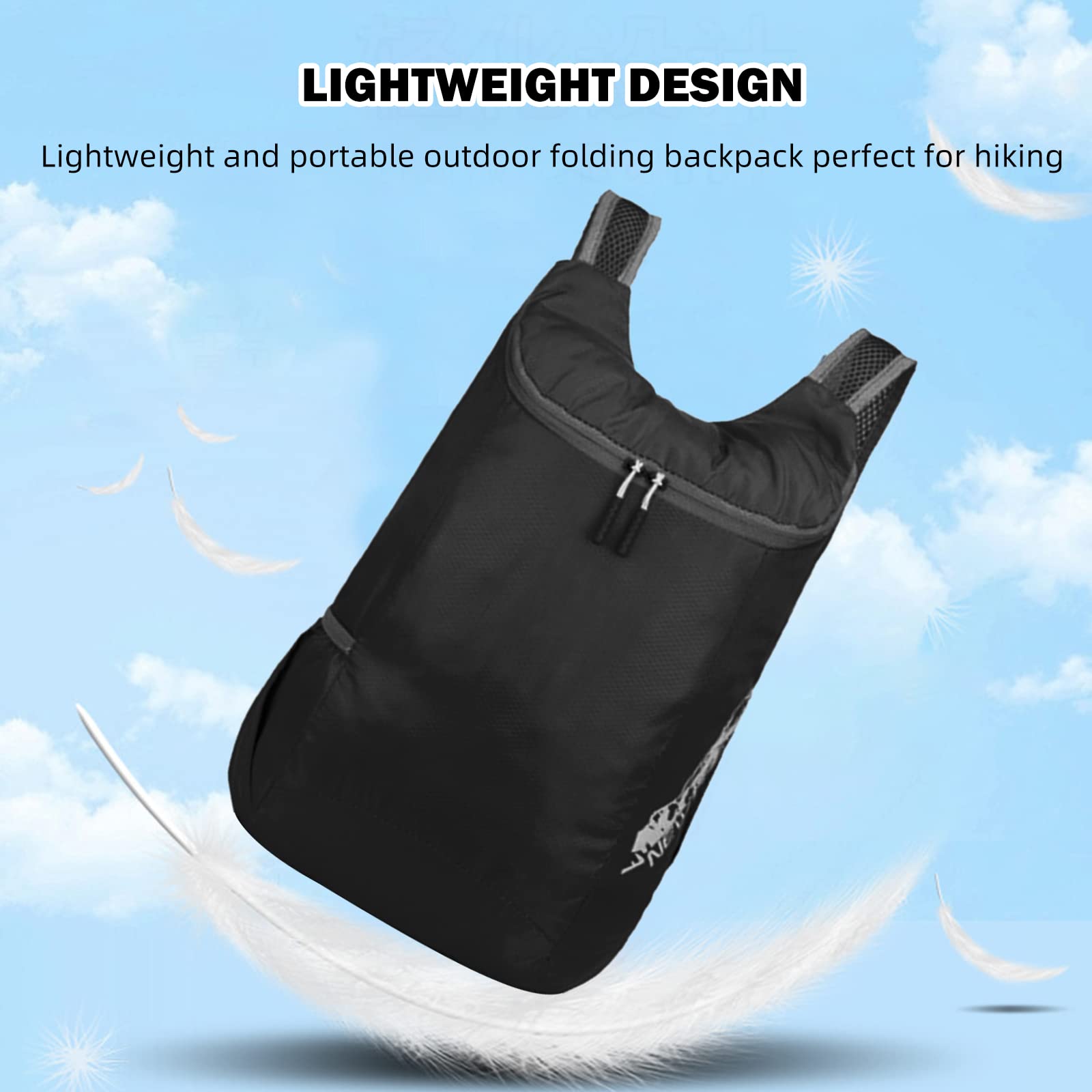 kingsea Foldable Backpack,Lightweight Packable High capacity Backpack for Travel Camping Hiking Outdoor Sports Daypack (Black)