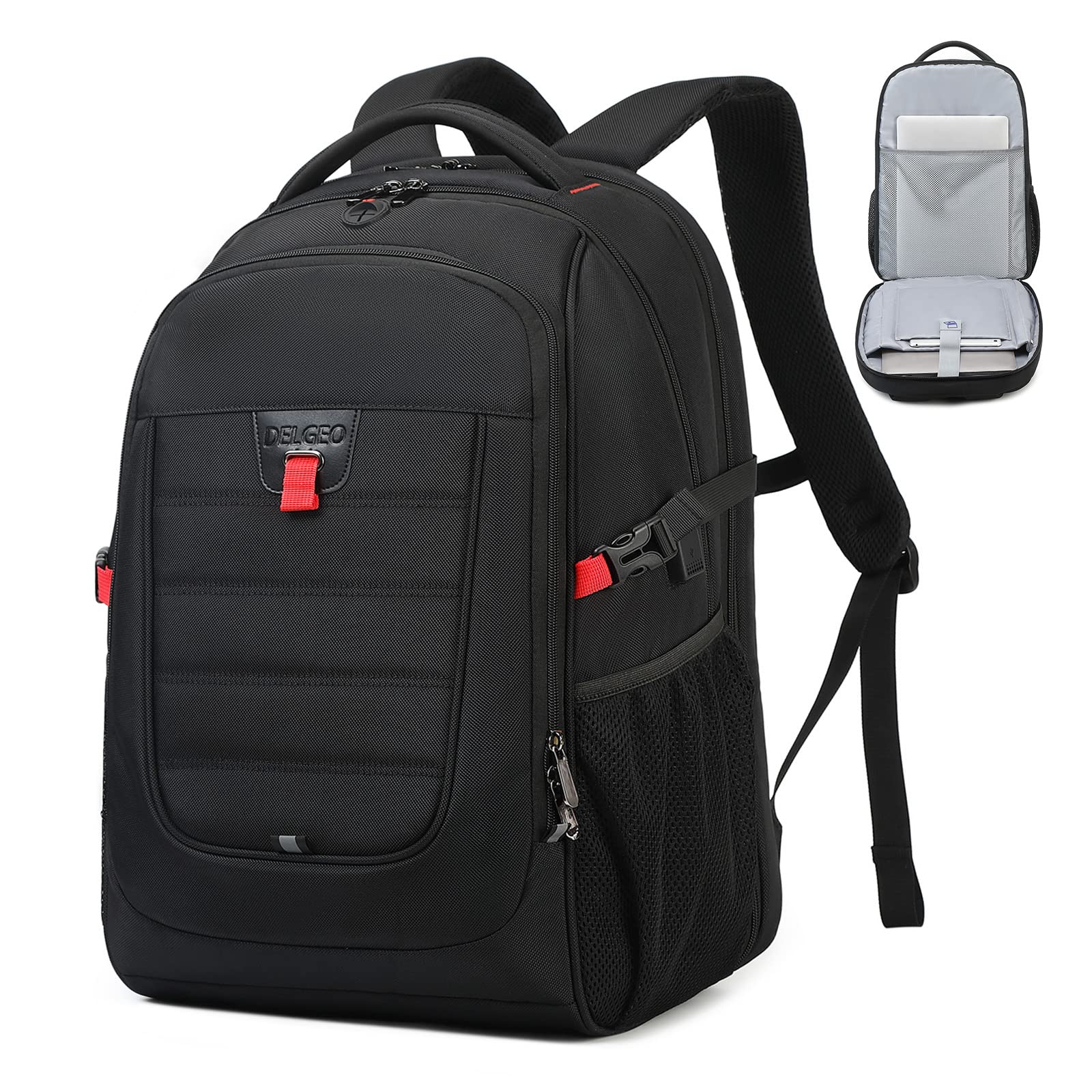 Delgeo 17.3inch Large Travel Backpack For Men and Women ,TSA Business Backpack,1680D Polyester,Black 50L