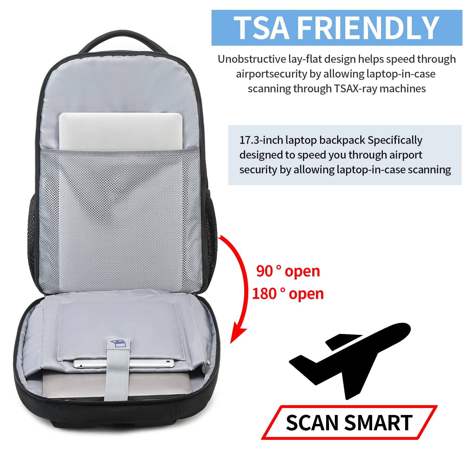 Delgeo 17.3inch Large Travel Backpack For Men and Women ,TSA Business Backpack,1680D Polyester,Black 50L