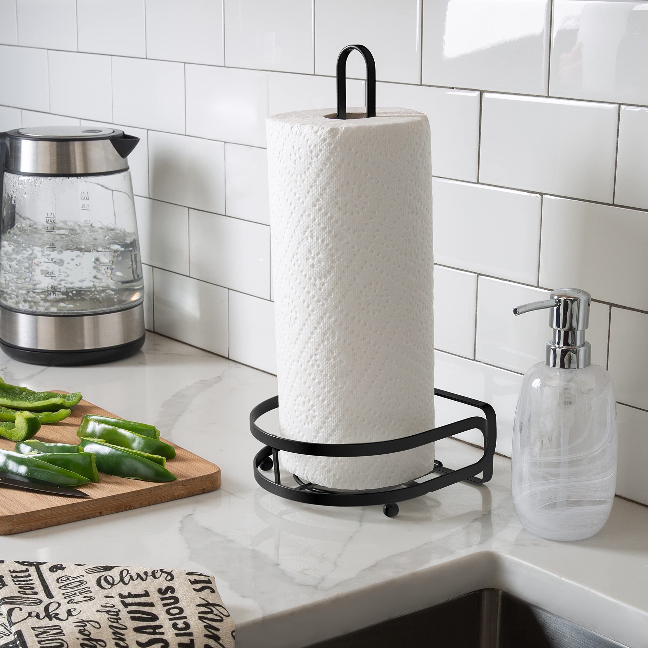 Kitchen Details Industrial Collection Paper Towel Holder in Matte Black Flat Wire Kitchen, 6.26" x 6.5" x 13.66"