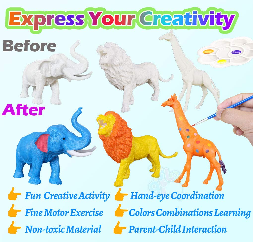 Yileqi Safari Animal Painting Kit for Kids Crafts and Arts Set, Jumbo Jungle Animal Toy Art and Crafts for Boys Girls Age 4 5 6 7 8 Years Old, DIY Art Supplies Paint for Kid Activities Birthday Gift