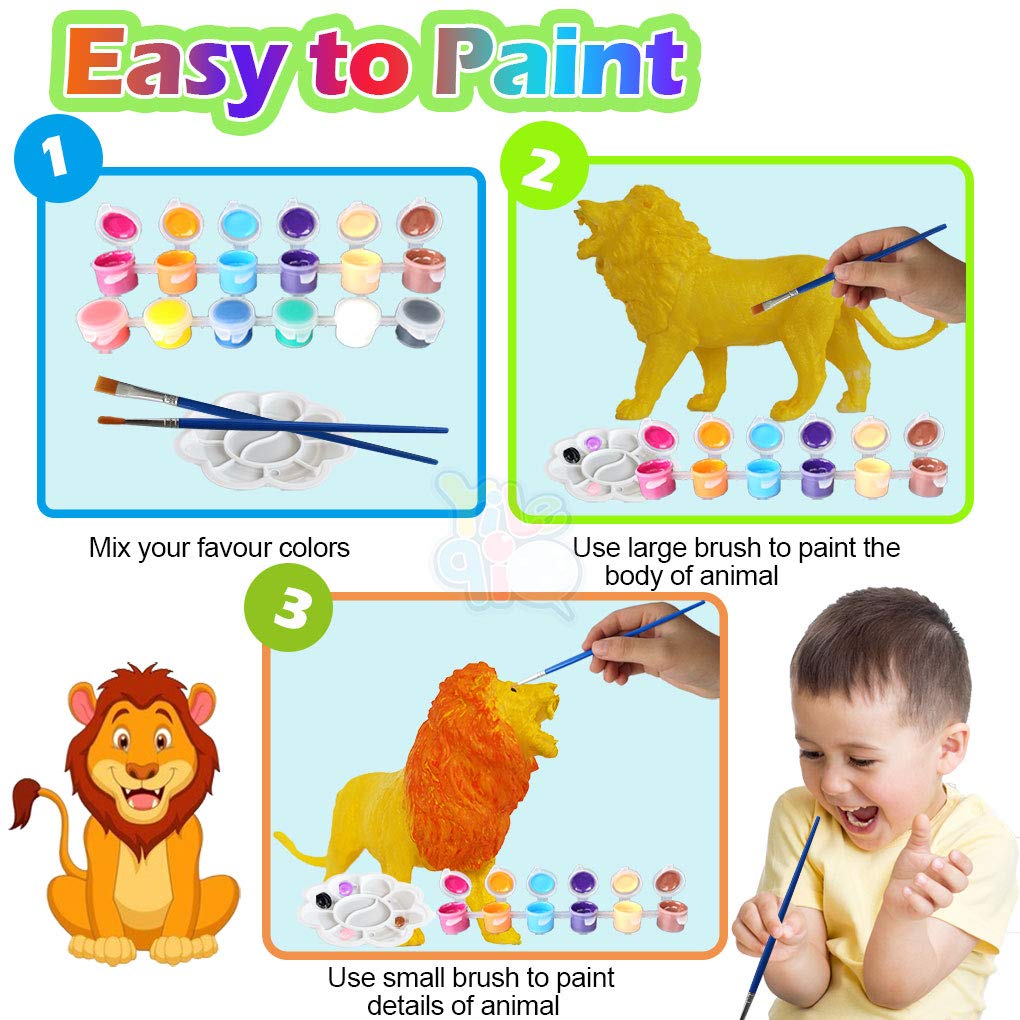 Yileqi Safari Animal Painting Kit for Kids Crafts and Arts Set, Jumbo Jungle Animal Toy Art and Crafts for Boys Girls Age 4 5 6 7 8 Years Old, DIY Art Supplies Paint for Kid Activities Birthday Gift