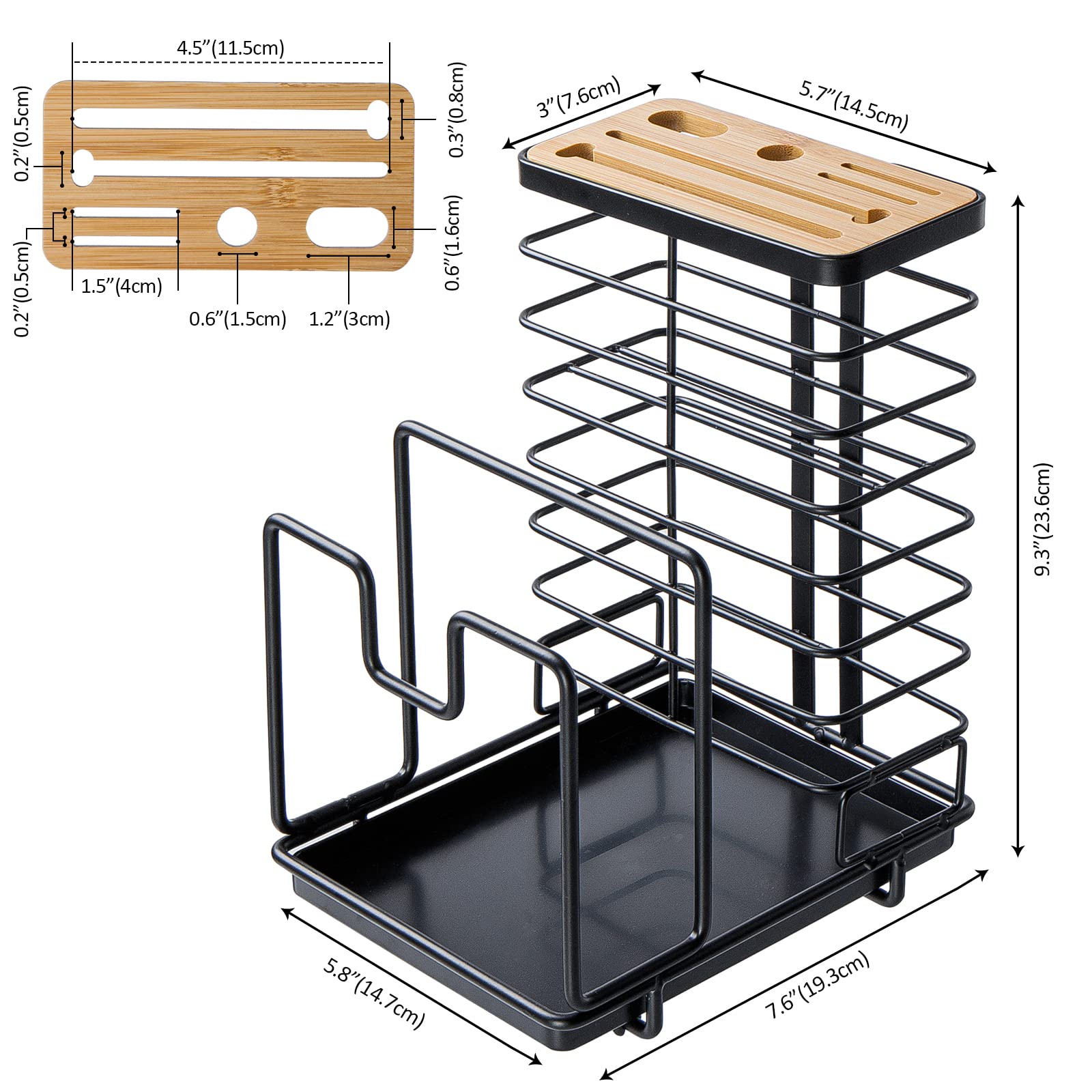 Poeland Cutting Boards Knife Organizer, 3 in 1 Kitchen Organizer Rack, Kitchen Utensils Rack Chopping Boards/Knives/Pot Pan Lid Storage with Drip Tray, Black