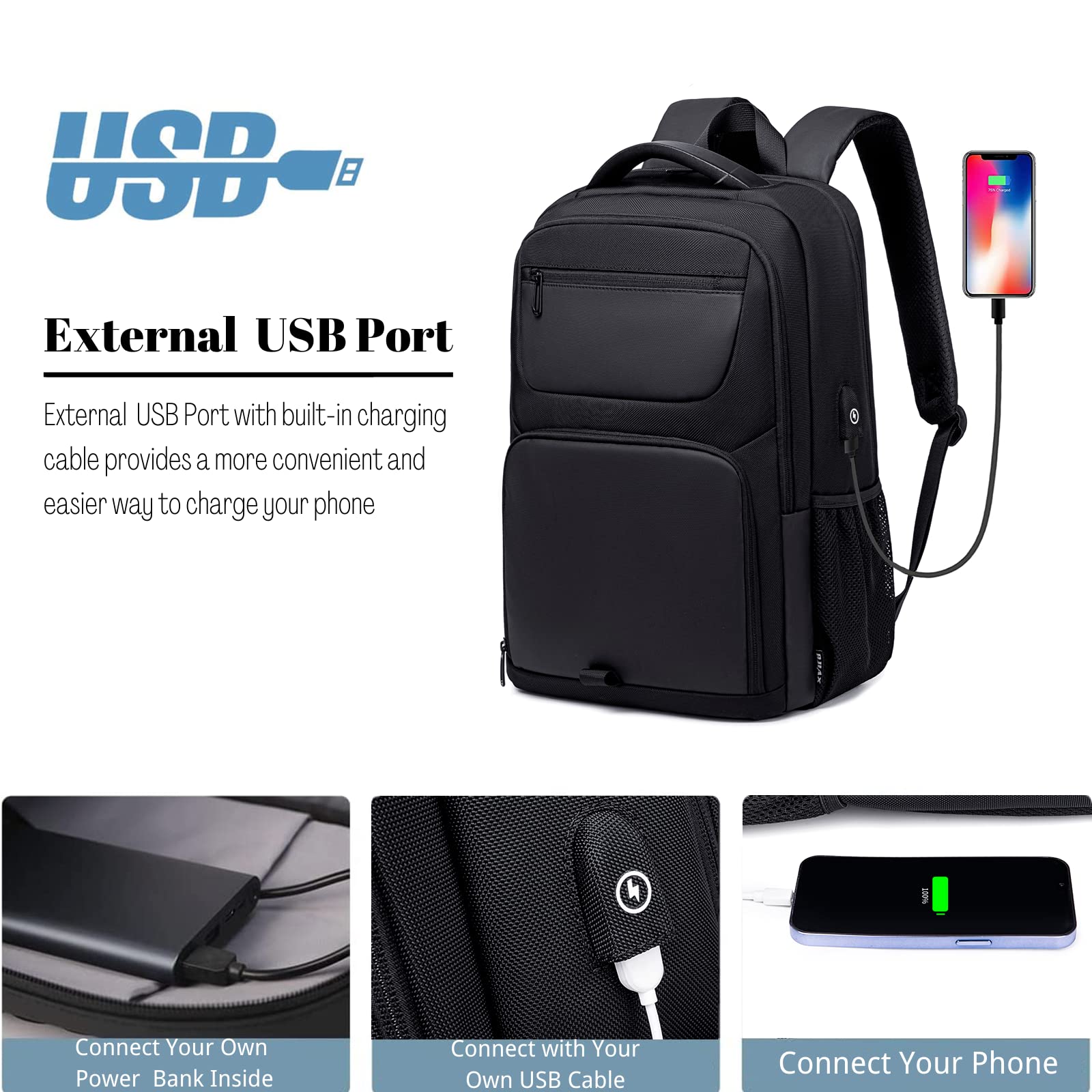 Travel Laptop Backpack, Anti Theft Backpack for Men Women with USB Charging Port, Water Resistant Computer Backpacks Bag Fits 15.6 Inch Computer and Notebook
