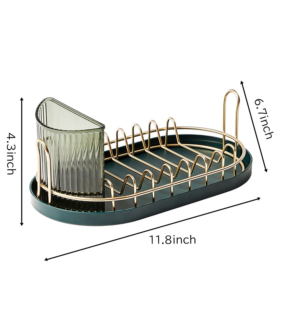 Qulable Dish Rack Drainer with Removable Tray Mini Sink Dish Strainers Drying Rack Drainers Tableware Organizer Waterproof for Kitchen Counter Top(Green)
