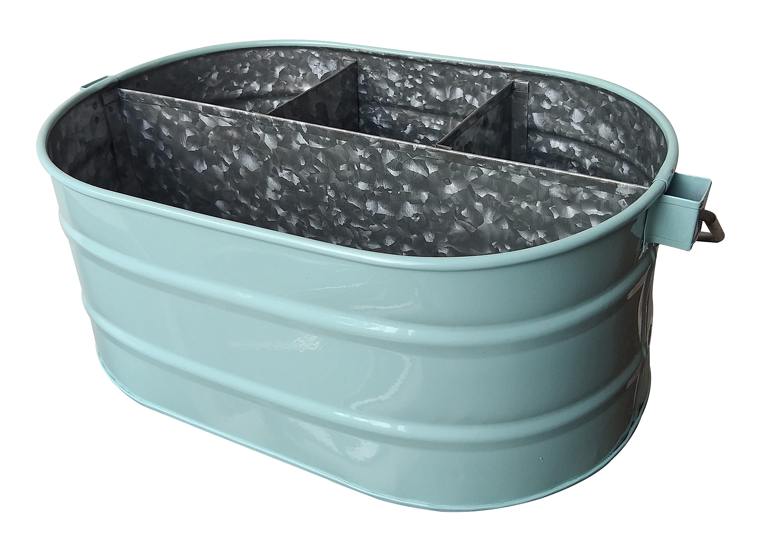 Homebia Designs Galvanized Metal Caddy with 4 Compartments, Rustic Farmhouse Kitchen Indoor Outdoor Picnic Utensil Holder, Multipurpose Storage Bin, Metal Garden Planters - 12 Inch - Aqua