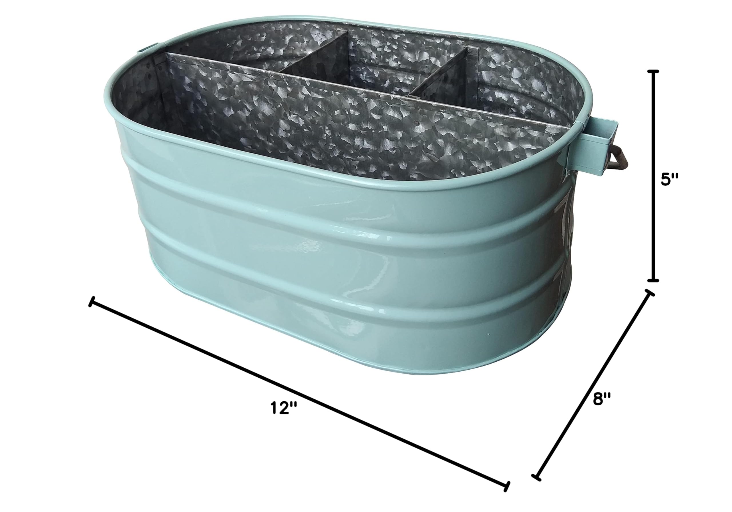 Homebia Designs Galvanized Metal Caddy with 4 Compartments, Rustic Farmhouse Kitchen Indoor Outdoor Picnic Utensil Holder, Multipurpose Storage Bin, Metal Garden Planters - 12 Inch - Aqua