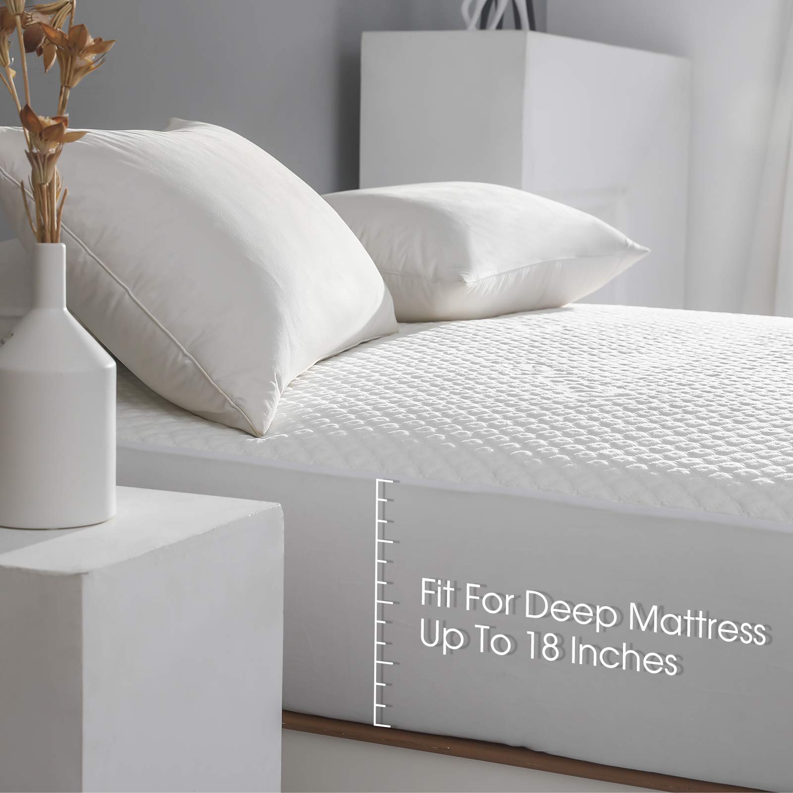 King Size Waterproof Mattress Protector Bamboo Cooling Fitted Mattress Pad Cover with Deep Pocket Up to 18''