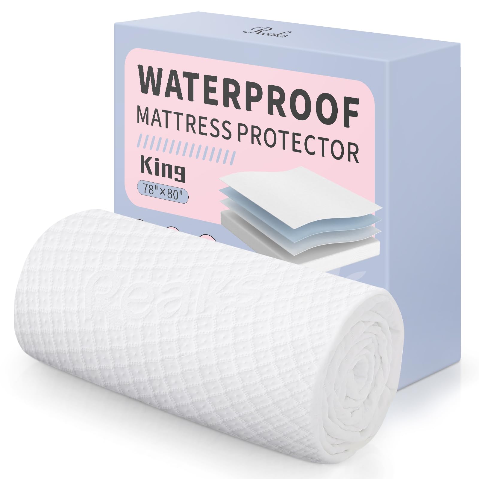 King Size Waterproof Mattress Protector Bamboo Cooling Fitted Mattress Pad Cover with Deep Pocket Up to 18''