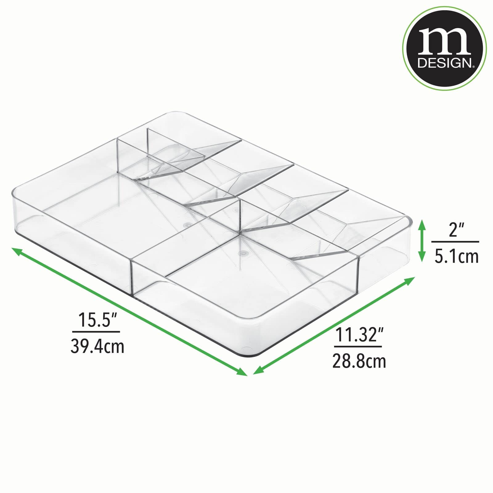 mDesign Modern Plastic Kitchen In-Drawer Cutlery and Utensil Organizer Tray Box for Kitchen Drawers/Pantry - Holds Knives, Spoons, Forks in Angled Compartments - 7 Sections - Clear