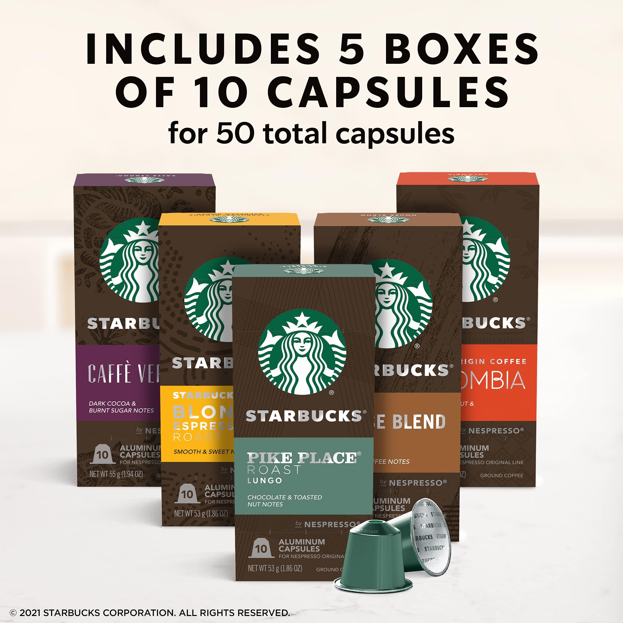 Starbucks by Nespresso Variety Pack Coffee (50-count single serve capsules, compatible with Nespresso Original Line System)
