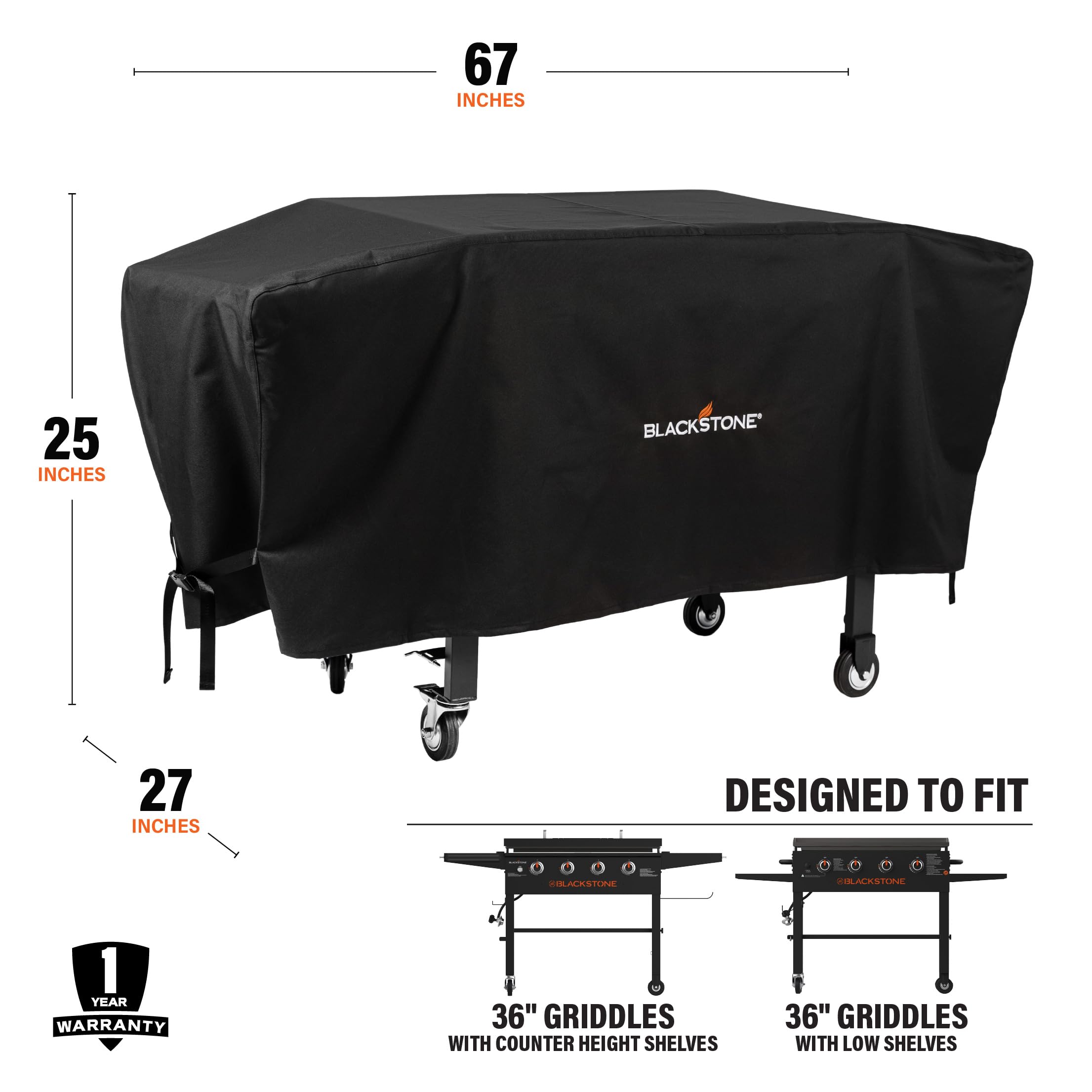 Blackstone 1528 600D Polyester Heavy Duty Flat top Gas Grill Cover, Water Resistant Exclusively Fits 36" Griddle Cooking Station, Black