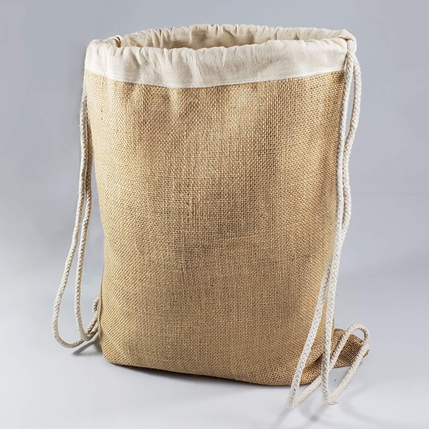 Jute Drawstring Backpacks with Soft Cotton Drawstrings Burlap Cinch Sack Pull String Bags for Beach, Sports, Hike by TBF Bags (Set of 6)