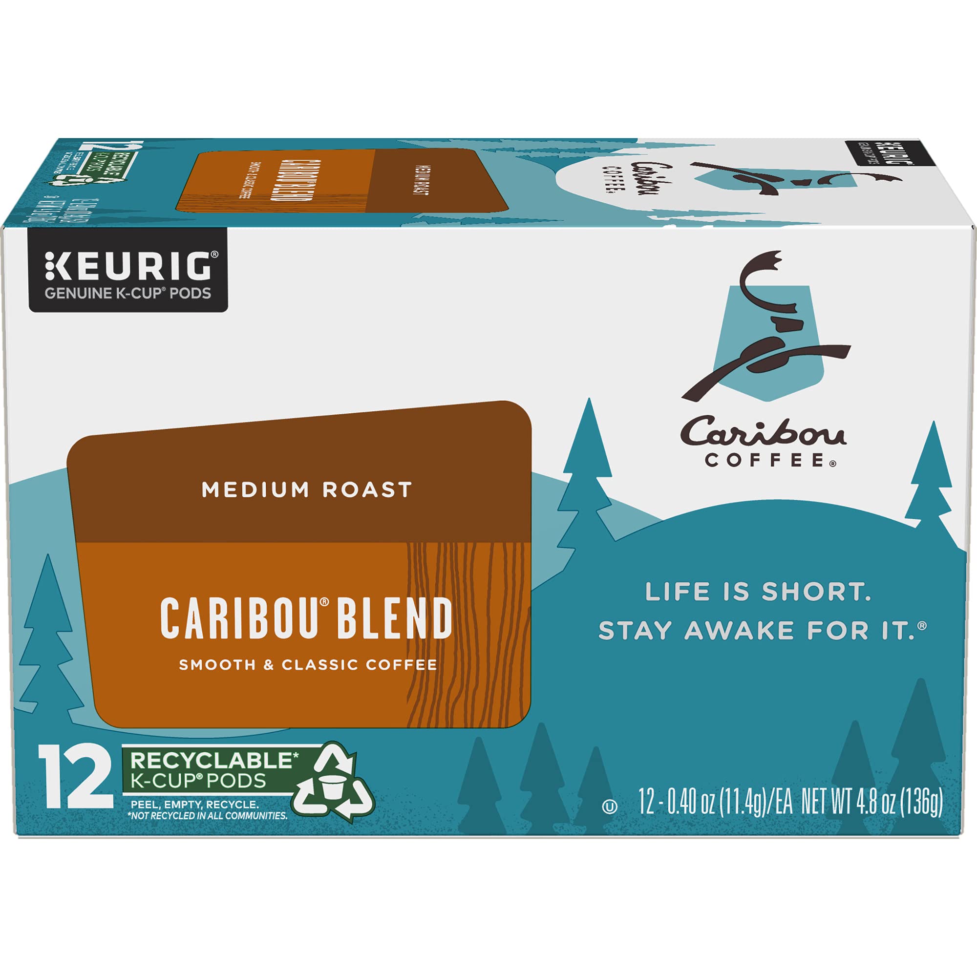 Caribou Coffee Caribou Blend, Single-Serve Keurig K-Cup Pods, Medium Roast Coffee, 12 Count (Pack of 6)