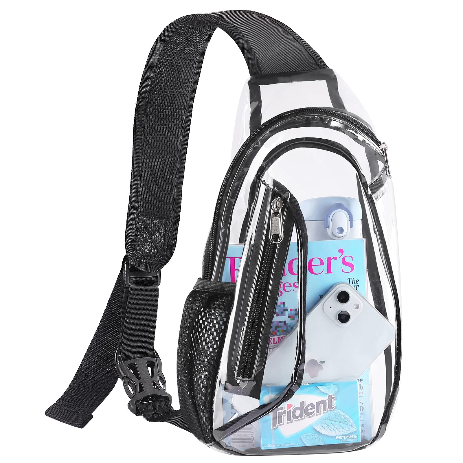 Mossio Clear Sling Bag Stadium Approved, Crossbody Backpack Mini Shoulder Chest Daypack for Concert, Beach, Travel & Sporting Black