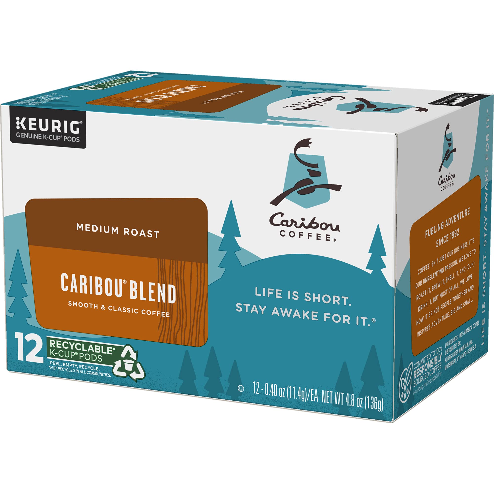 Caribou Coffee Caribou Blend, Single-Serve Keurig K-Cup Pods, Medium Roast Coffee, 12 Count (Pack of 6)