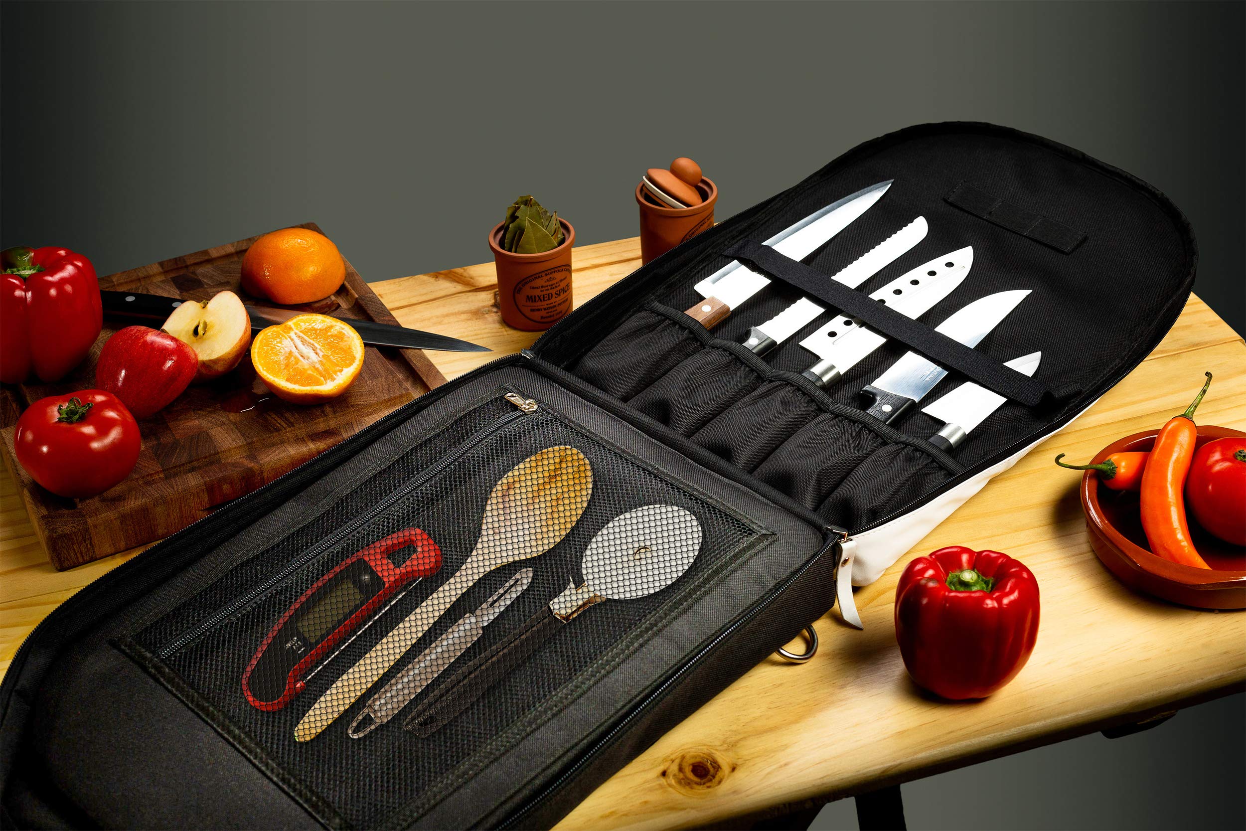 EVERPRIDE Chef Knife Bag (19 Slots) Holds 15 Knives PLUS 4 Zipper Compartments for Cooking Tools, Tablets and More - Lightweight Backpack for Chefs and Culinary School Students (Bag Only)