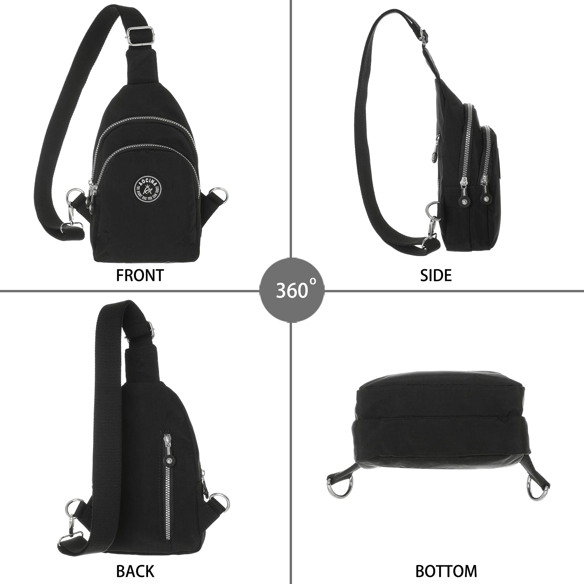 AOCINA Small Sling Backpack Crossbody Sling Bag Fanny Packs for Women Shoulder Daypack Bag for Travel Hiking(Sling-Black)