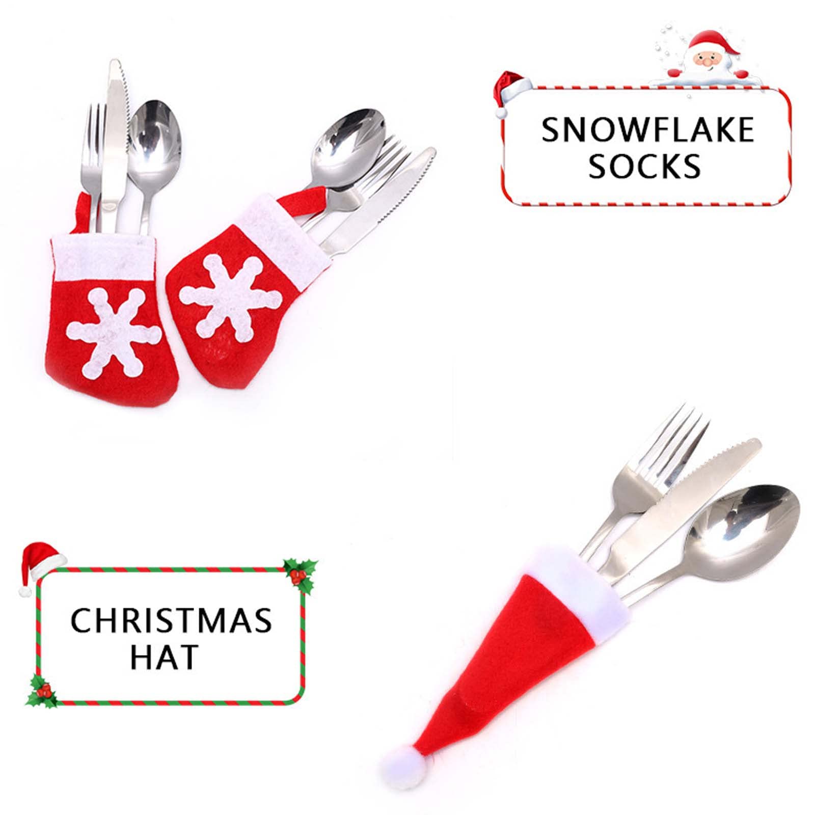 WeePaww 8Pcs Christmas Tableware Holders Set, Santa Silverware-Holders Cutlery-Holders Flatware-Organizers Knife and Fork Bags Covers for Christmas Party Decorations Xmas Dinner Table Decor Ornaments