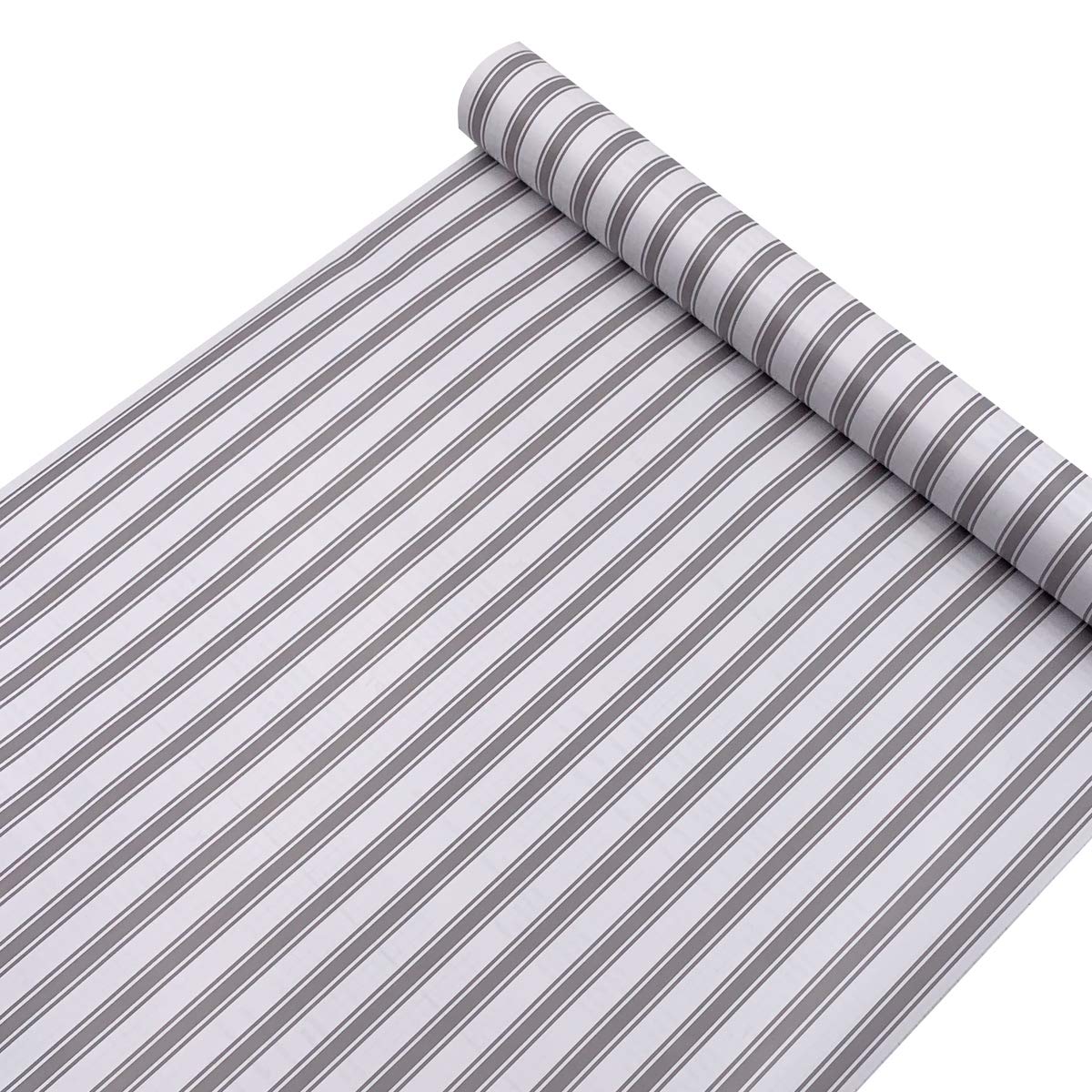 Yifely Grey & White Shelving Paper Easy to Use Stripes Shelf and Drawer Liner Removable Make Old Furnitures Neat 17.7 Inch by 9.8 Feet