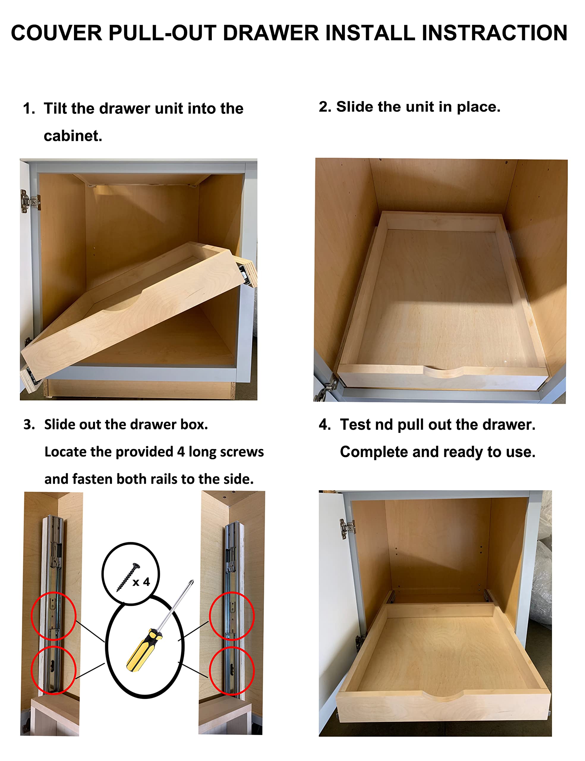 CabinetRTA Soft Close Assembled Ready Slide Out Cabinet Shelf Pull-Out Wood Drawer Storage 16.5"(W) x 21.25"(D) X 4"(H), Soft-Close Rail with Spacer(4 steps to install)