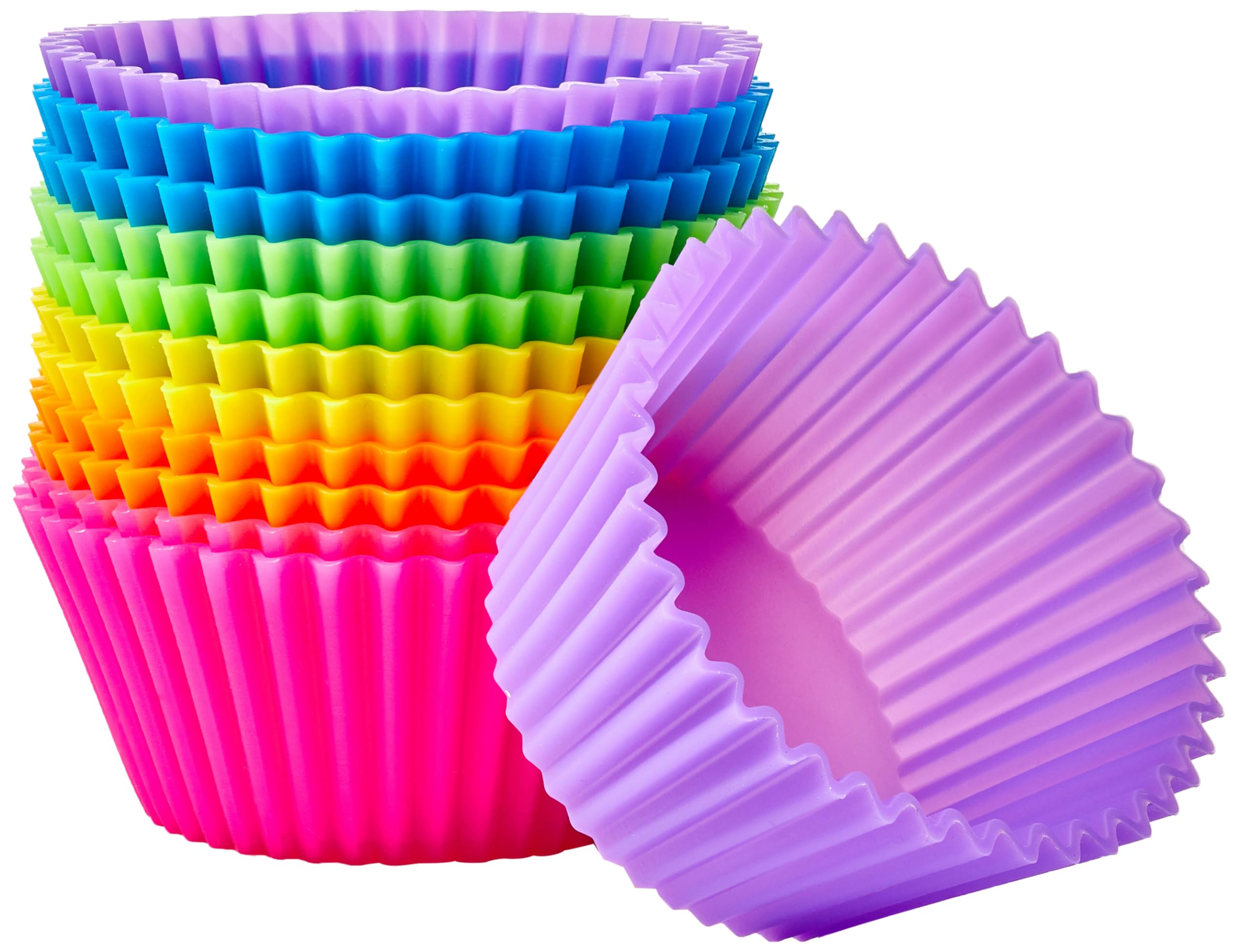 Amazon Basics Reusable Silicone Baking Cups, Muffin Liners - Pack of 12, Multicolor