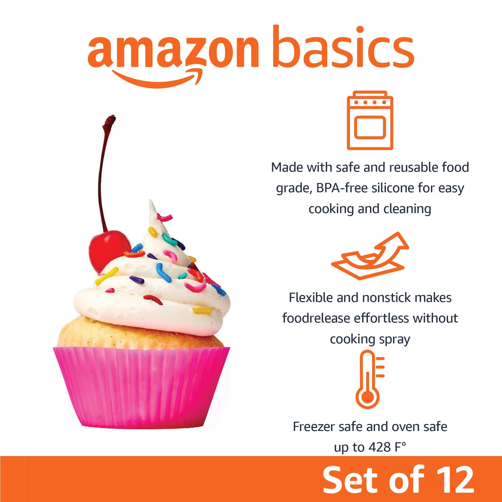 Amazon Basics Reusable Silicone Baking Cups, Muffin Liners - Pack of 12, Multicolor