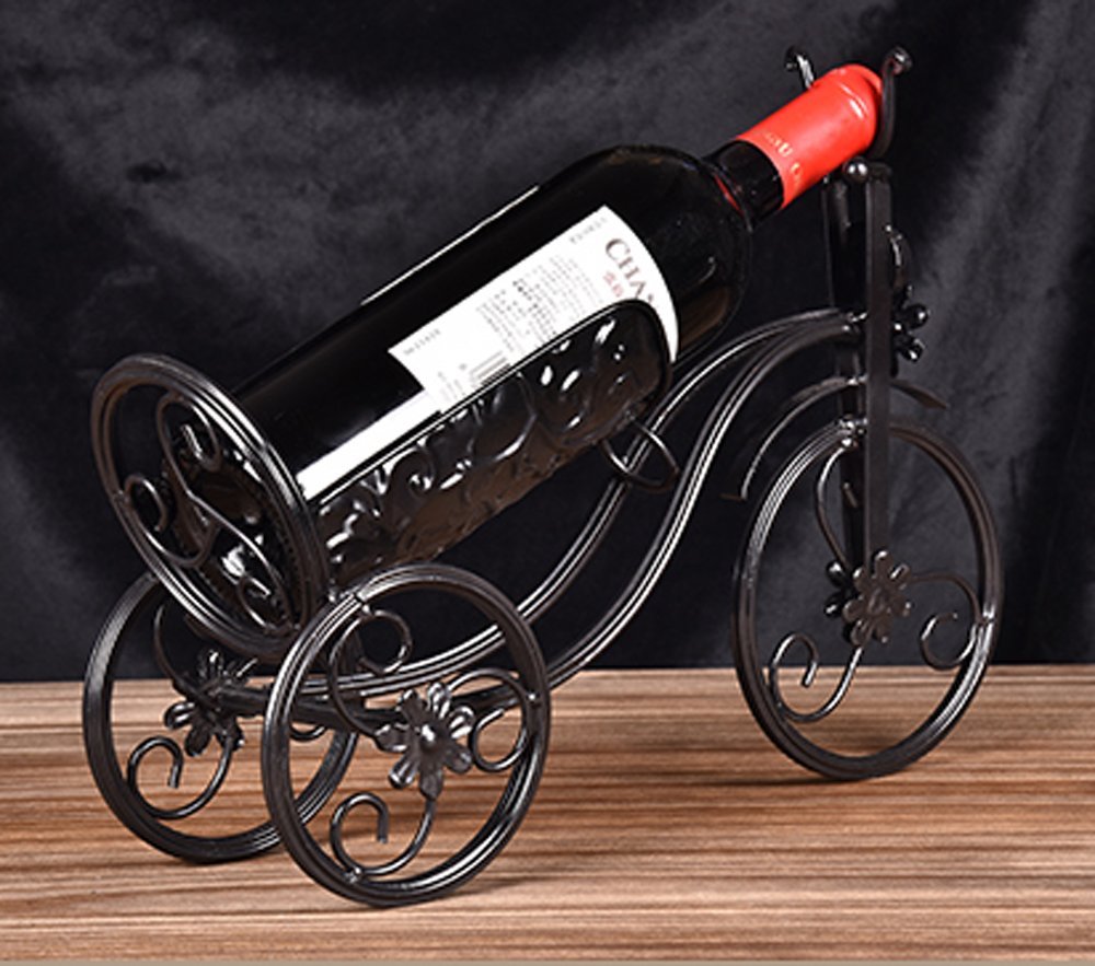 CdyBox Wrought Iron Wine Holder/Rack Bike Shape Tricycle Art Home Décor (Black)