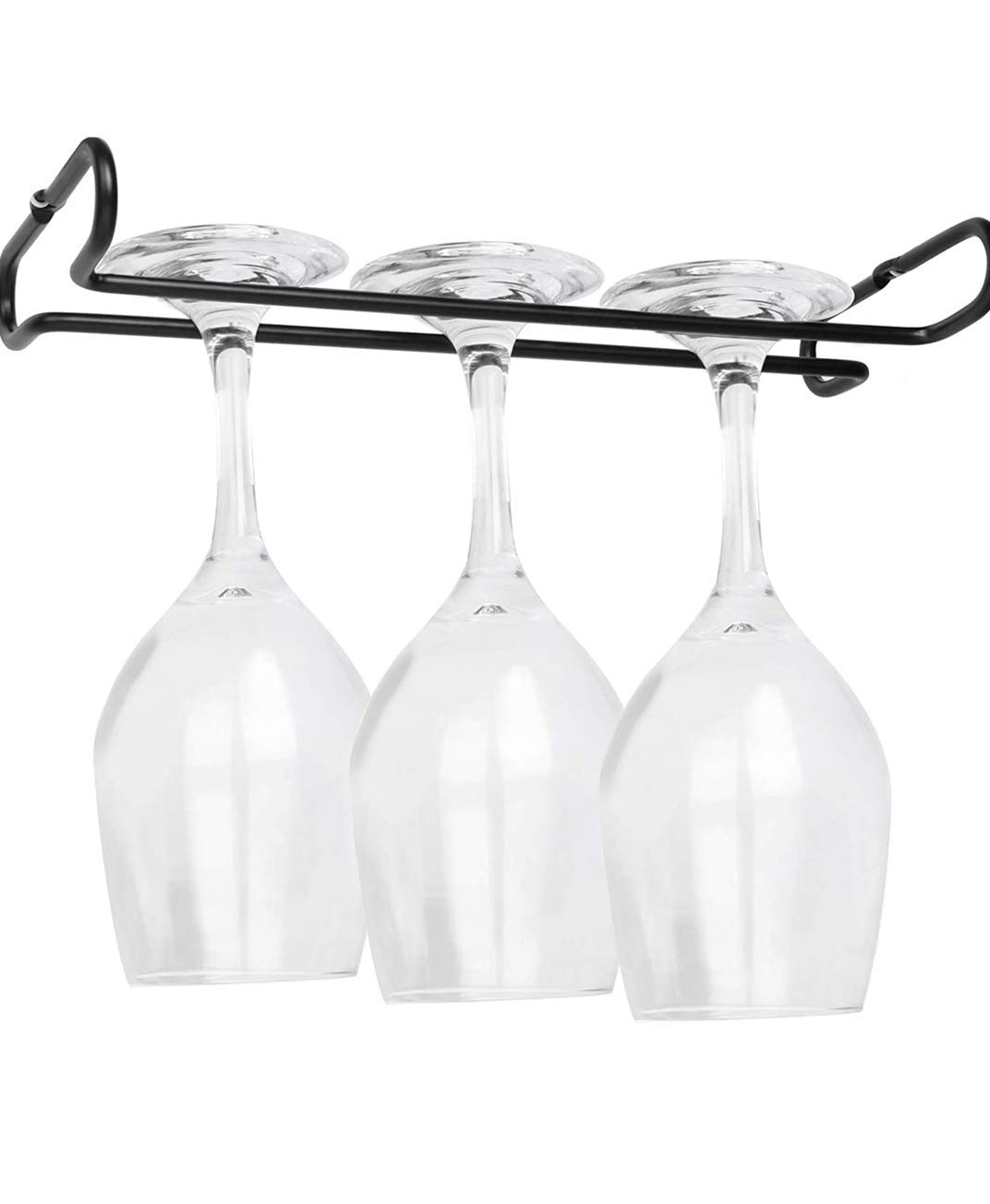 LAP Wine Glass Rack - Under Cabinet Stemware Wine Glass Holder Glasses Storage Hanger Metal Organizer for Bar Kitchen Black (1 Rows 2 Pack)