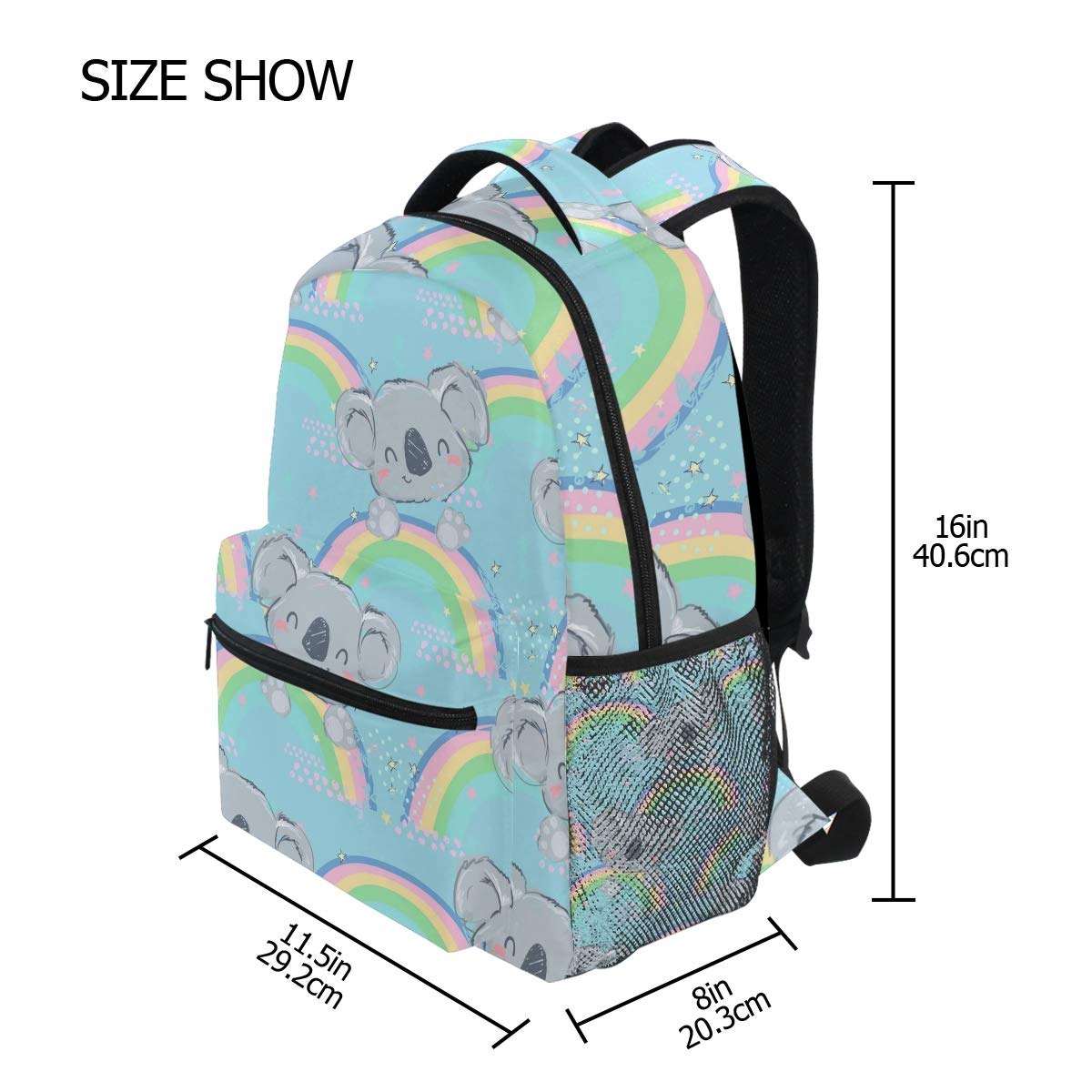 Koala School Backpack Rainbow Bookbag for Boys Girls Teens Casual Travel Bag Computer Laptop Daypack