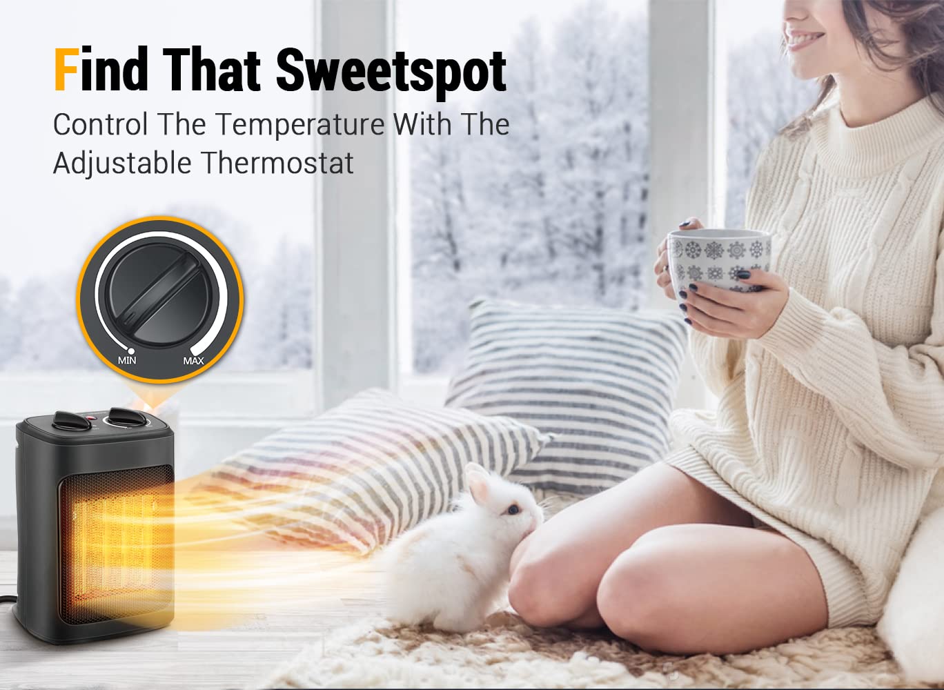 Space Heater, 1500W Electric Heaters Indoor Portable with Thermostat , PTC Fast Heating Ceramic Room Small Heater with Heating and Fan Modes for Bedroom, Office and Indoor Use