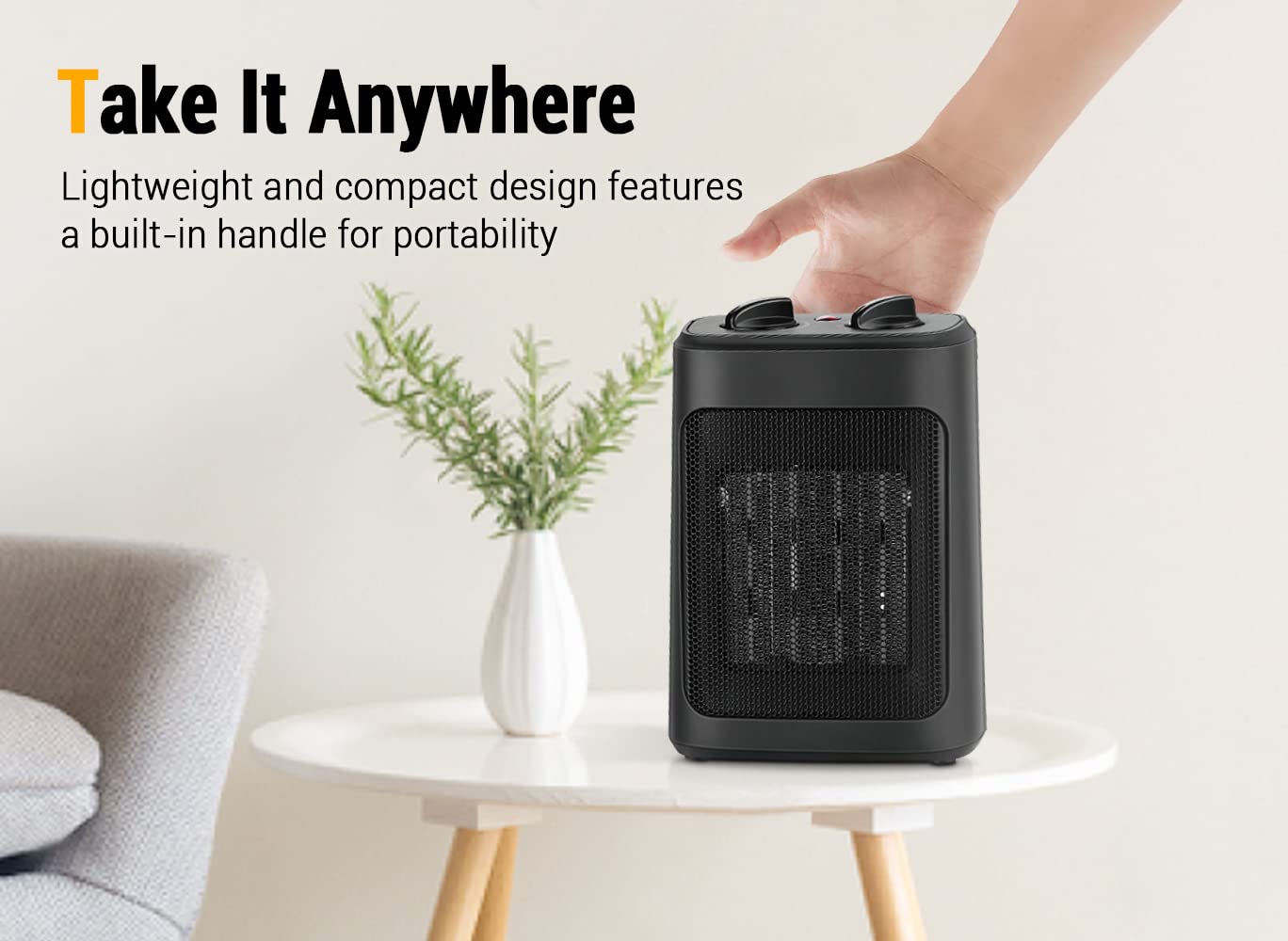 Space Heater, 1500W Electric Heaters Indoor Portable with Thermostat , PTC Fast Heating Ceramic Room Small Heater with Heating and Fan Modes for Bedroom, Office and Indoor Use