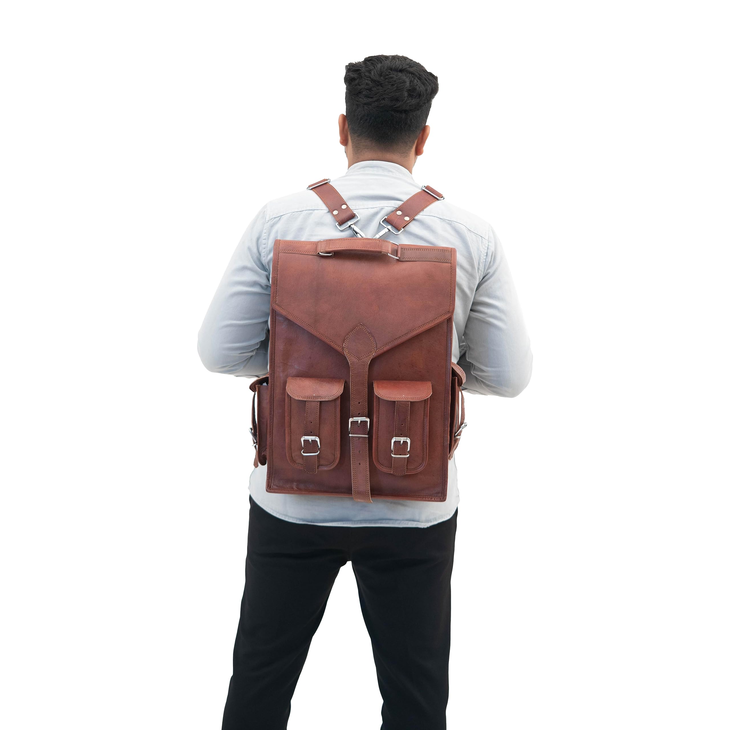 Shy Shy Let’s Touch The Sky 18" leather backpack Laptop Messenger Lightweight School Bag Rucksack Sling Men (13" (W) x 18" (H))