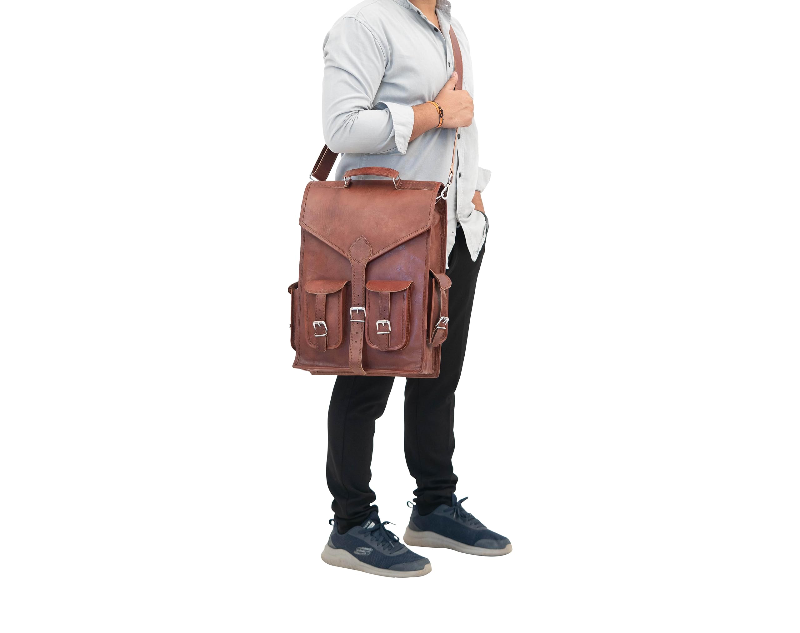 Shy Shy Let’s Touch The Sky 18" leather backpack Laptop Messenger Lightweight School Bag Rucksack Sling Men (13" (W) x 18" (H))