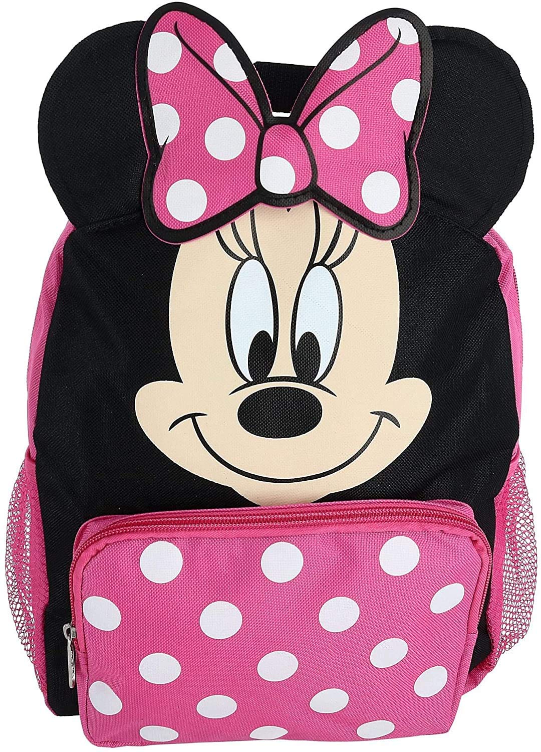 Disney Minnie Mouse Mini Backpack for Toddlers ~ Deluxe 12" Minnie Face Bag with 3D Ears and Bow (Minnie Mouse School Supplies Bundle)