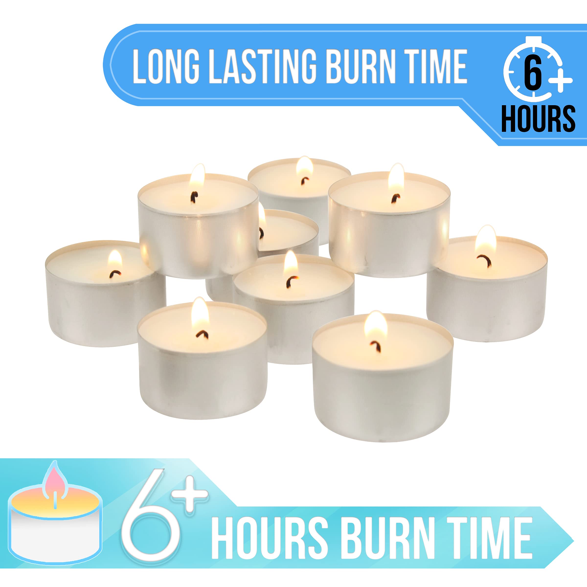Stonebriar 100 Pack Unscented Tea Light Candles with 6-7 Hour Extended Burn Time