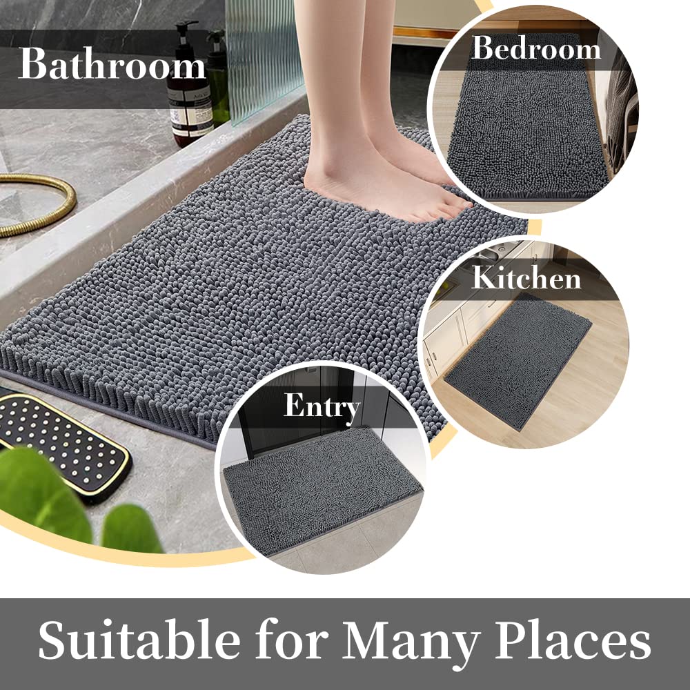 SONORO KATE Bathroom Rug,Non-Slip Bath Mat,Soft Cozy Shaggy Durable Thick Bath Rugs for Bathroom,Easier to Dry, Plush Rugs for Bathtubs, Rain Showers and Under The Sink (Dark Grey, 32"×20")