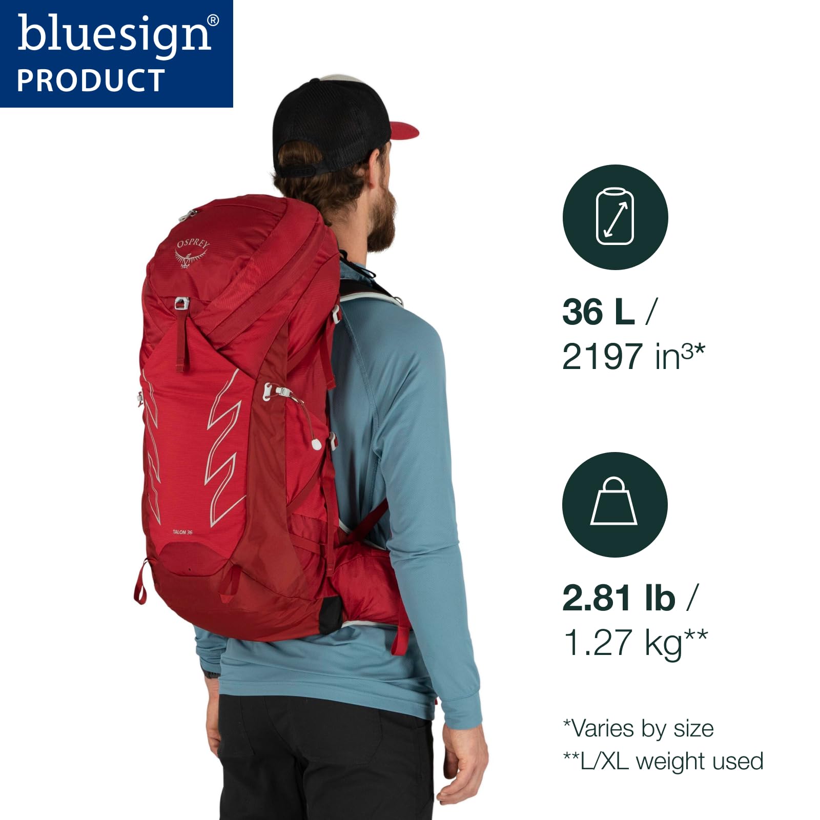 Osprey Talon 36 Men's Hiking Backpack, Stealth Black, Large/X-Large