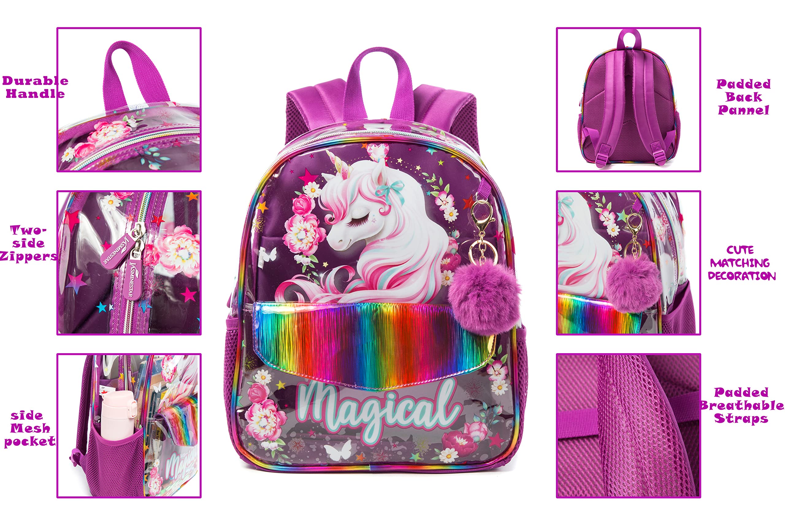 MOHCO Toddler Clear Backpack 13 inch Preschool Backpack Kindergarten Bookbag with Lunch Bag and Pencil Case for Boys and Girls