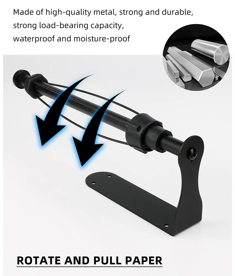 Dmjxi Paper Towel Holder, Single Hand Operable Paper Towel Holder Under Cabinet with Damping for Kitchen Bathroom, Adhesive Paper Towel Holder Countertop Paper Roll Holder Wall Mount (Black)