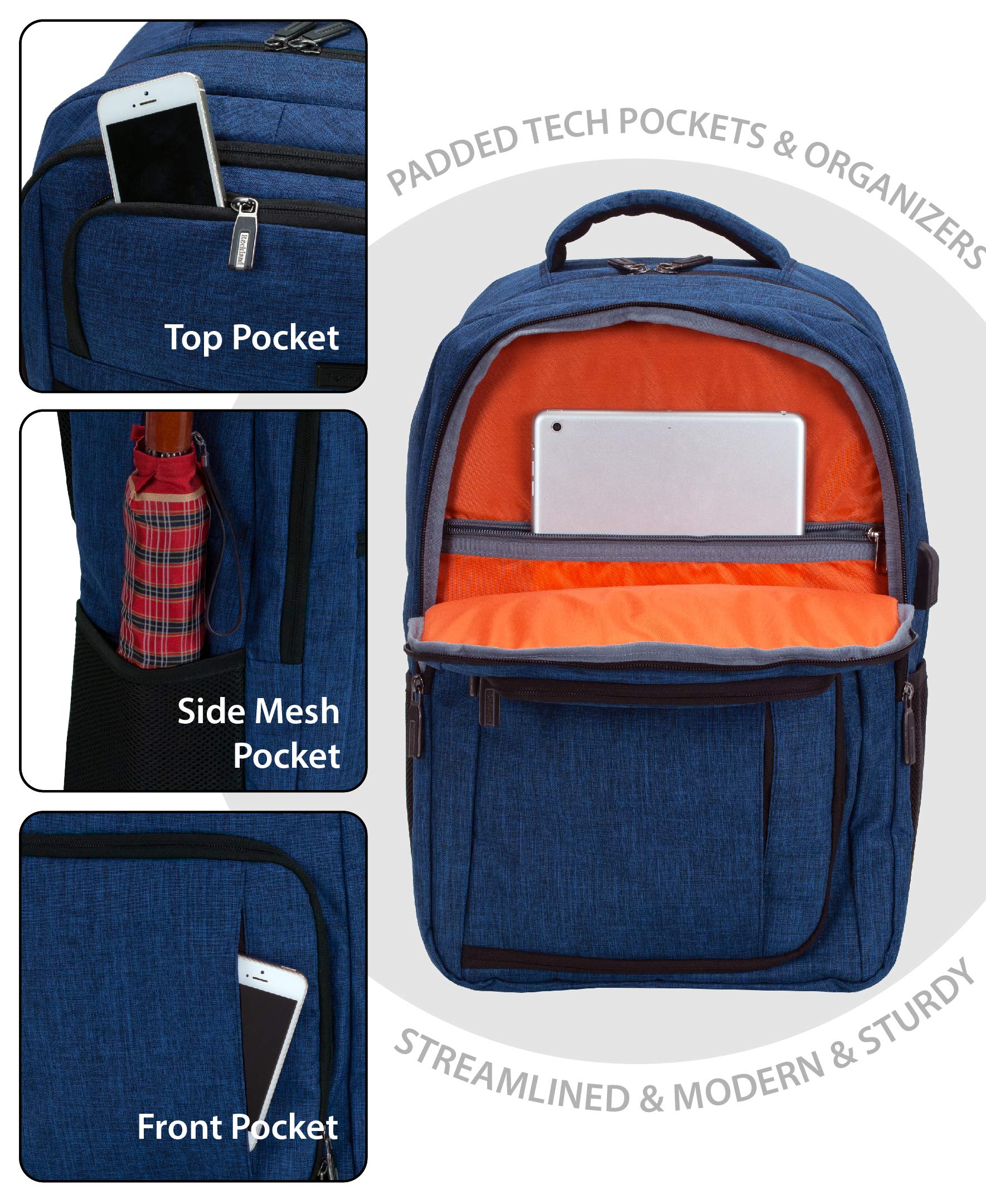Rockland Slim Pro USB Laptop Backpack, Blue, Large