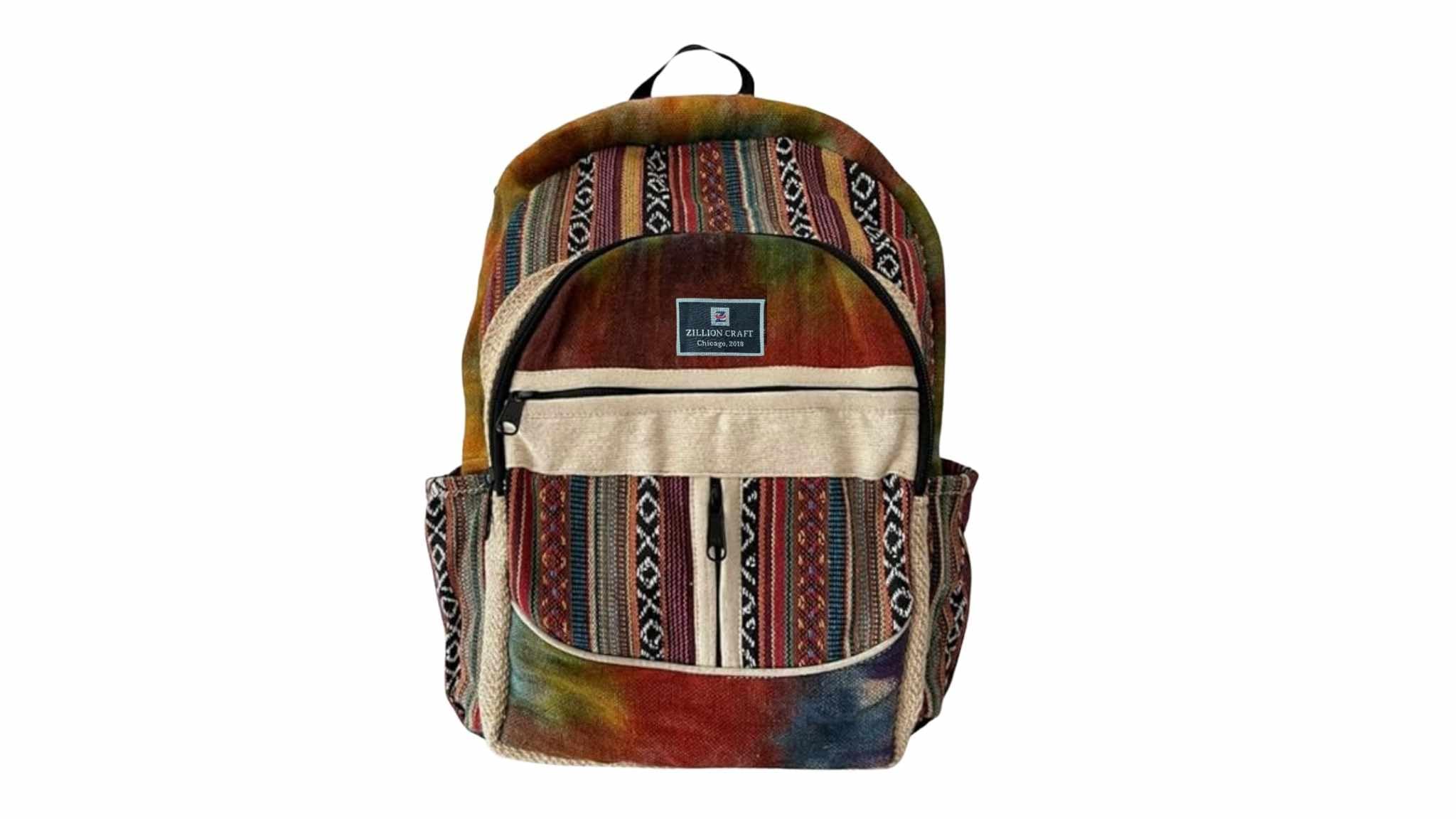 Zillion Craft himalayan hemp back pack. Laptop, Tablet carrying school, college , travel back pack. Hand made strong multi pocket back pack.