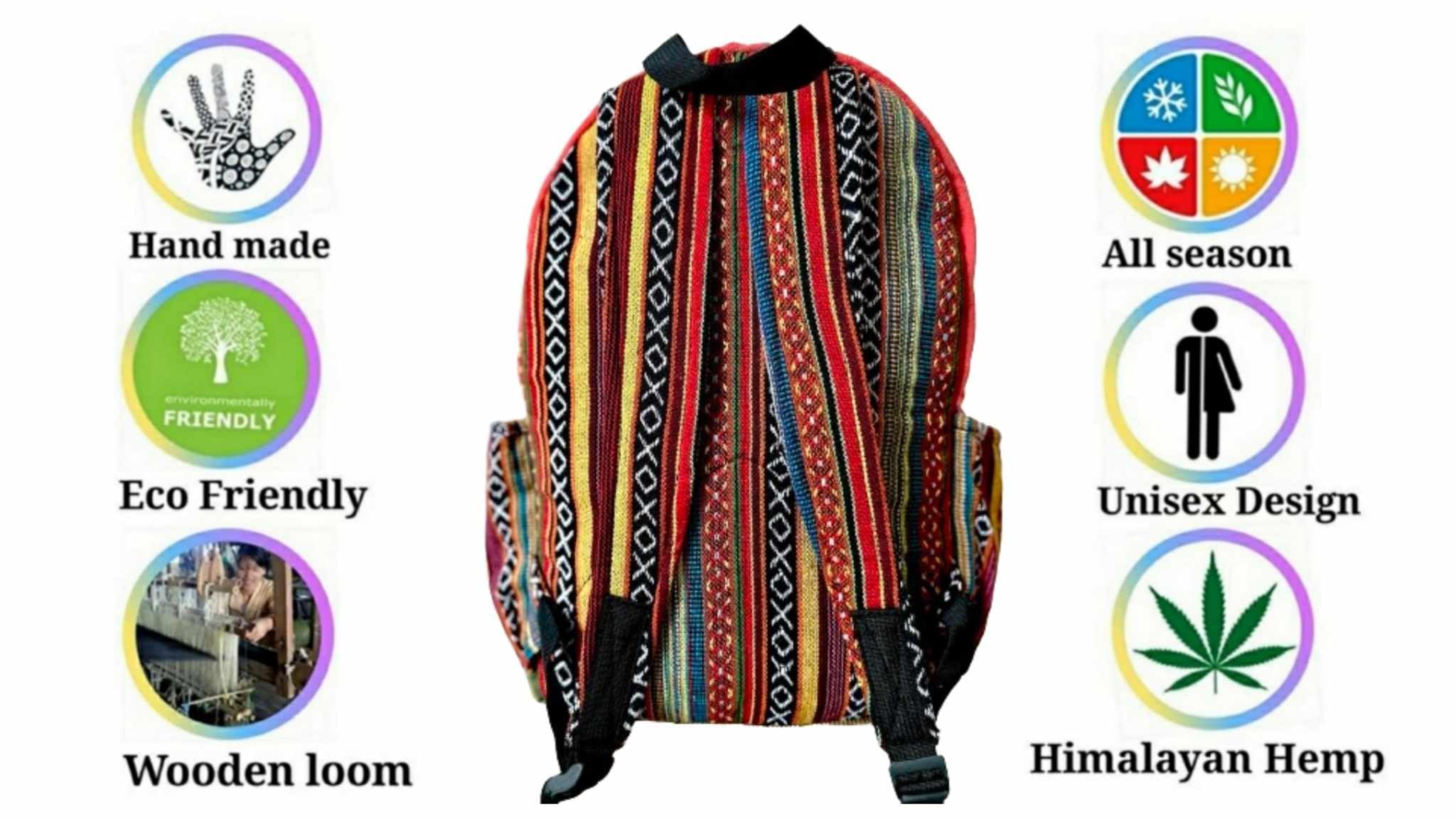 Zillion Craft himalayan hemp back pack. Laptop, Tablet carrying school, college , travel back pack. Hand made strong multi pocket back pack.