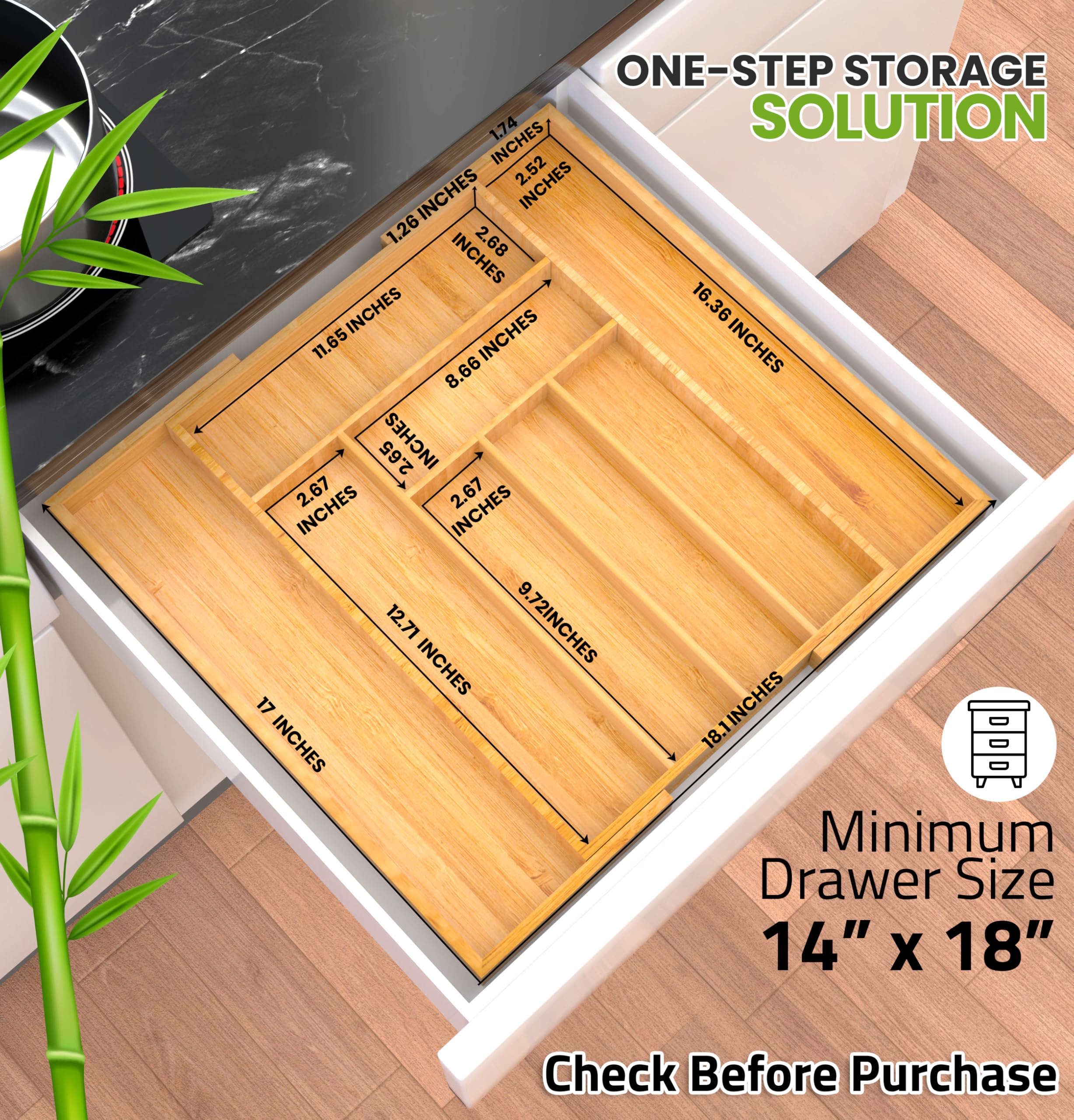 Utopia Kitchen Expandable Drawer Organizer , Adjustable Kitchen Drawer Organizer , Bamboo Drawer Dividers Organizer for Kitchen , Silverware, Flatware, Living Room , Makeup Drawer & Utensil Holder