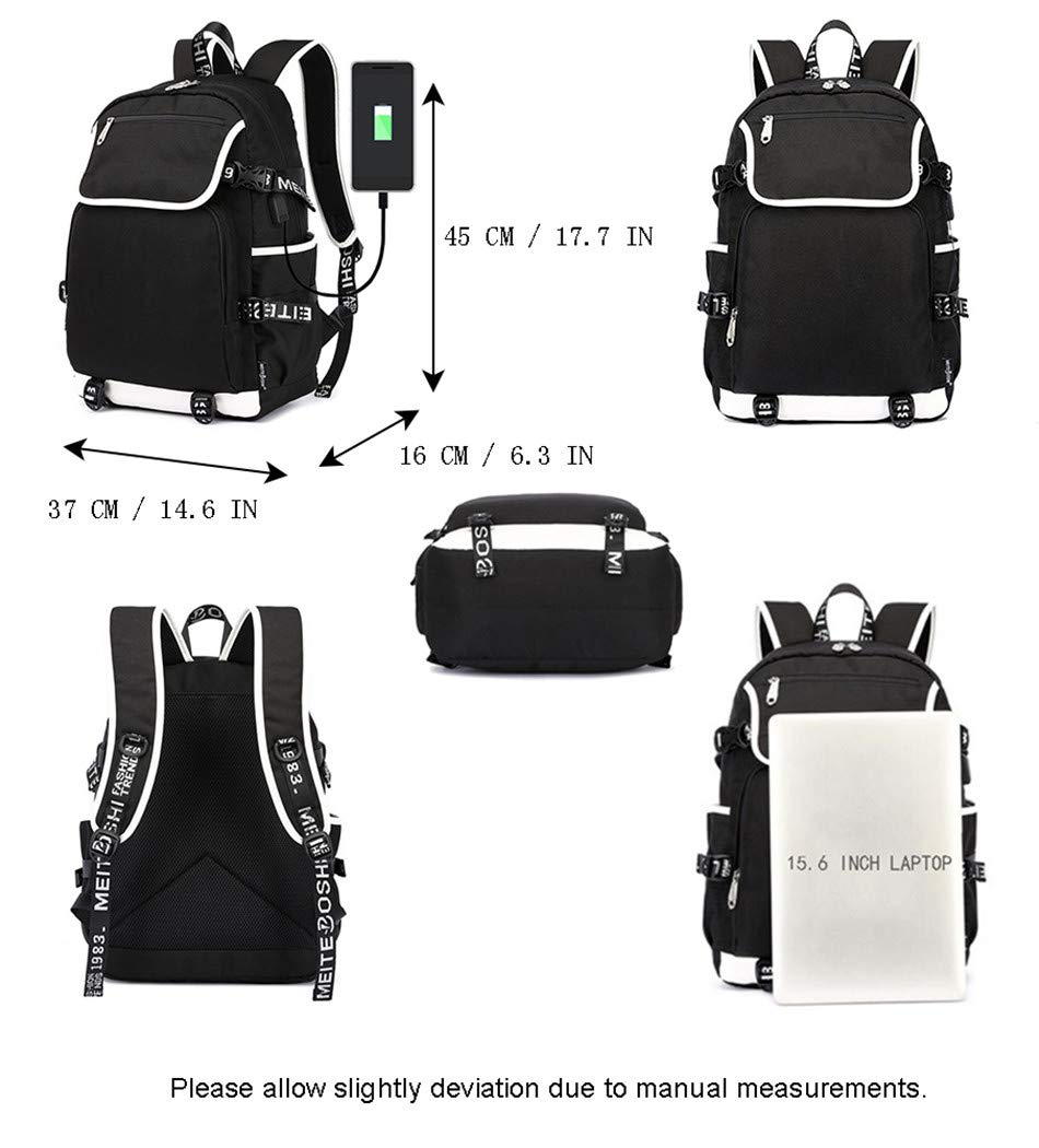 WANHONGYUE Hunter X Hunter Anime Cosplay Schoolbag Rucksack 15.6" Laptop Backpack with USB Charging Port Black / 3