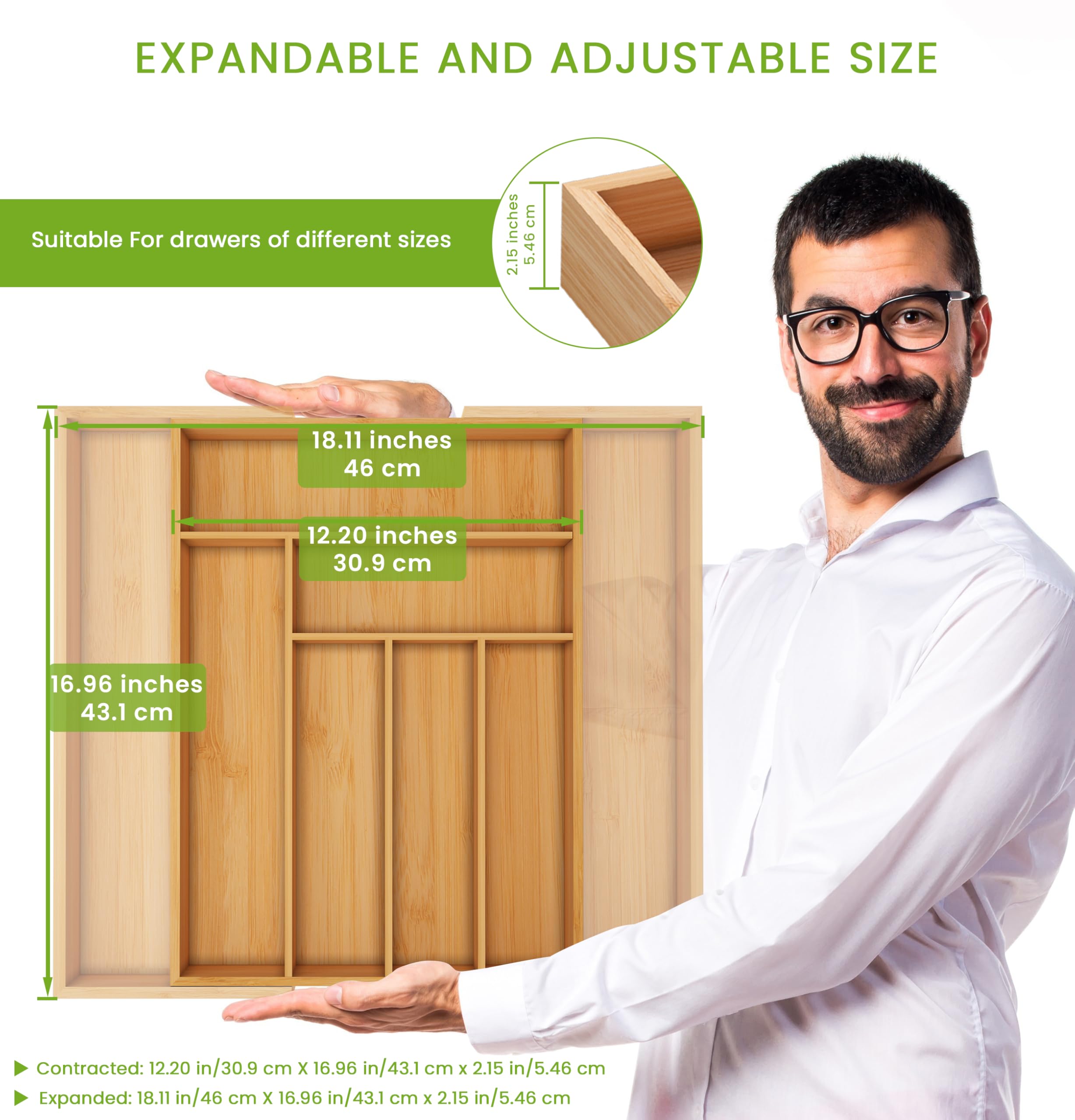Utopia Kitchen Expandable Drawer Organizer , Adjustable Kitchen Drawer Organizer , Bamboo Drawer Dividers Organizer for Kitchen , Silverware, Flatware, Living Room , Makeup Drawer & Utensil Holder