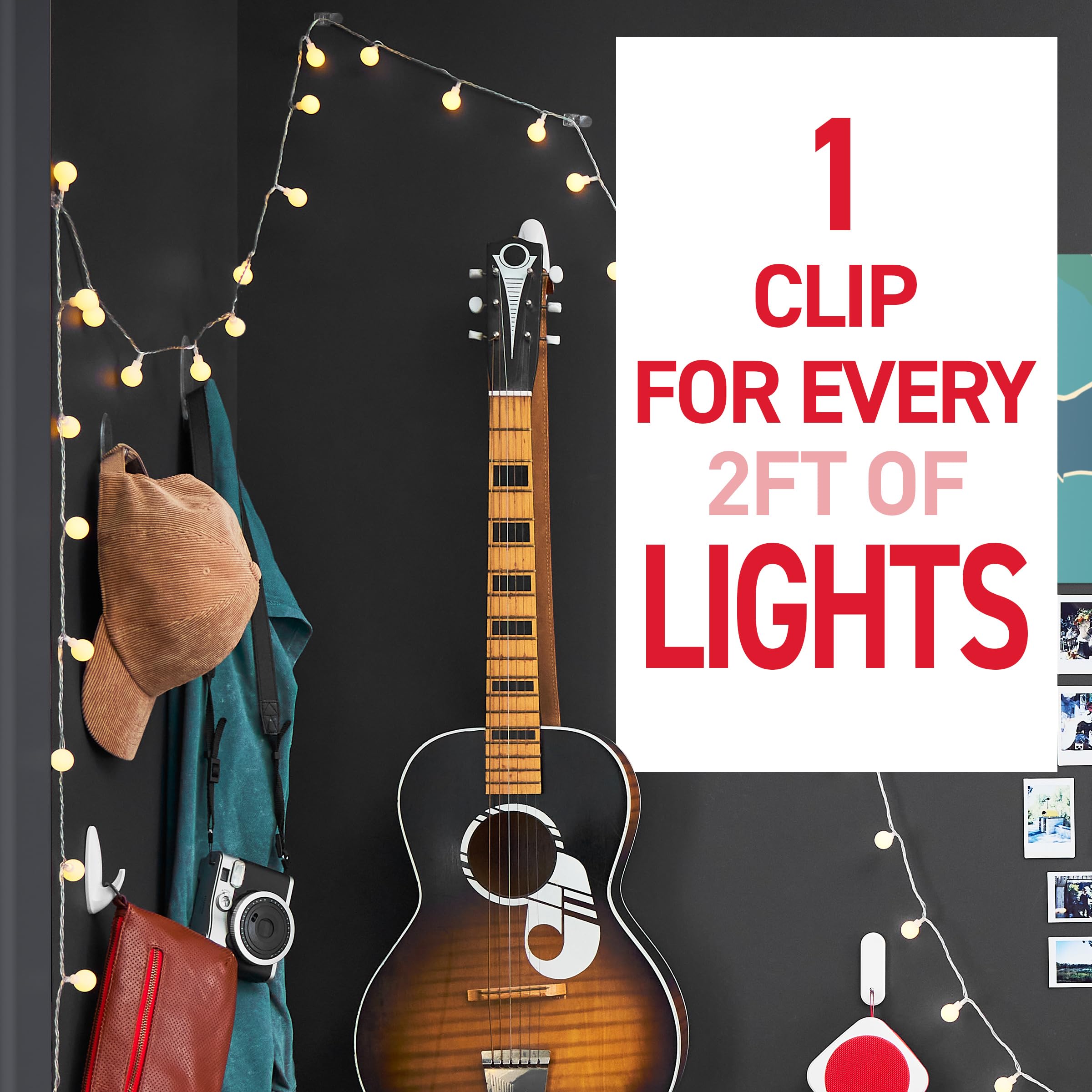 Command Indoor Mini Light Clips, Damage Free Hanging Light Clips with Adhesive Strips, No Tools Mini Wall Clips for Hanging Lights and Cables, 45 Clear Clips and 54 Command Strips