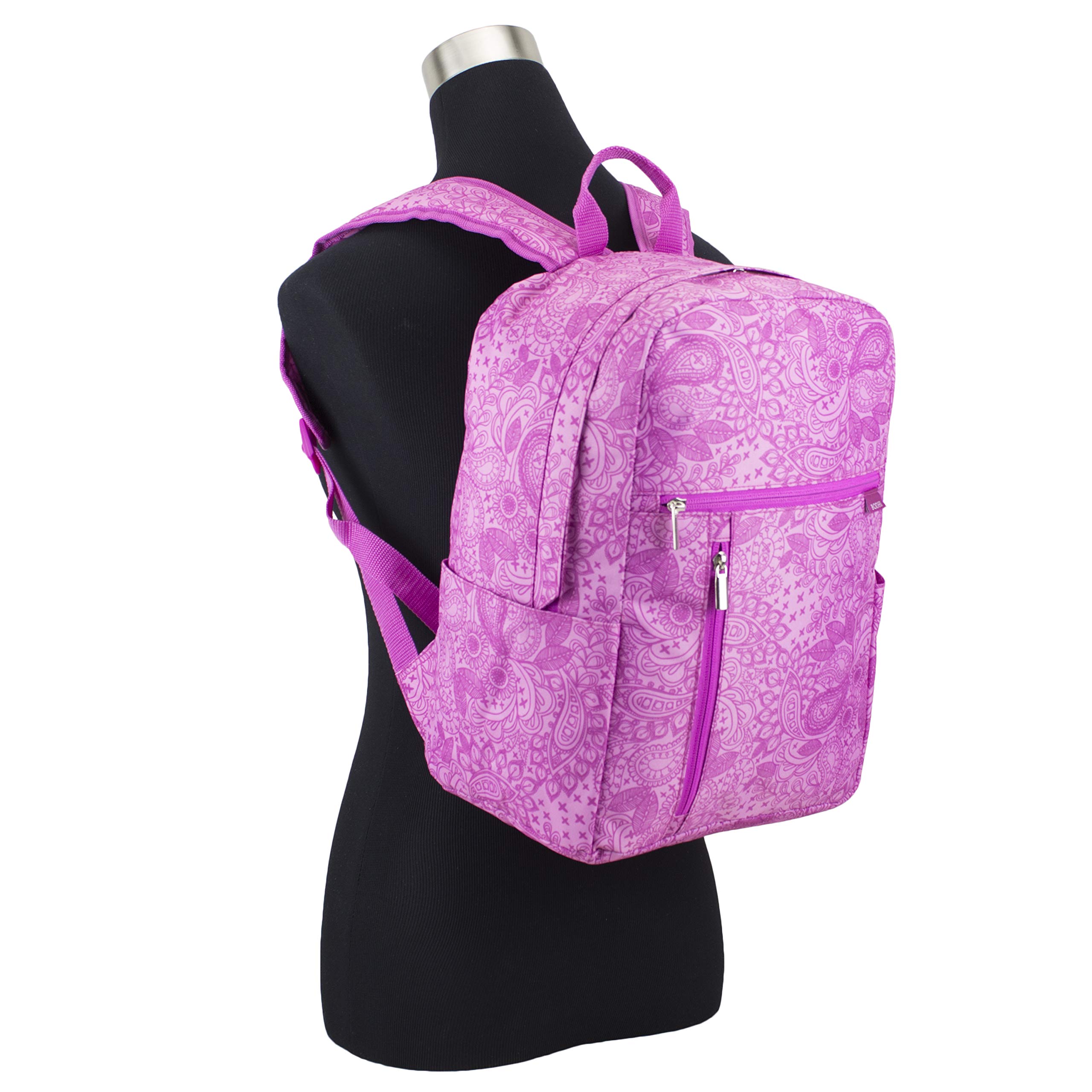 BODHI Adorn Casual Paisley Midi Backpack, 15" Tall, Blackberry/Colorful Paisley Print